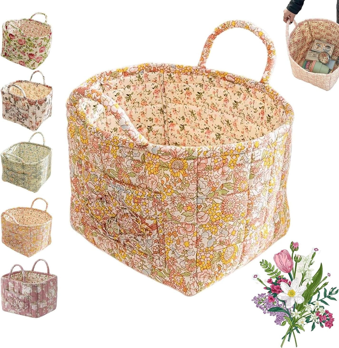 Eagerlyous Boho Fabric Storage Basket, Boho Quilted Fabric Storage Tote ...