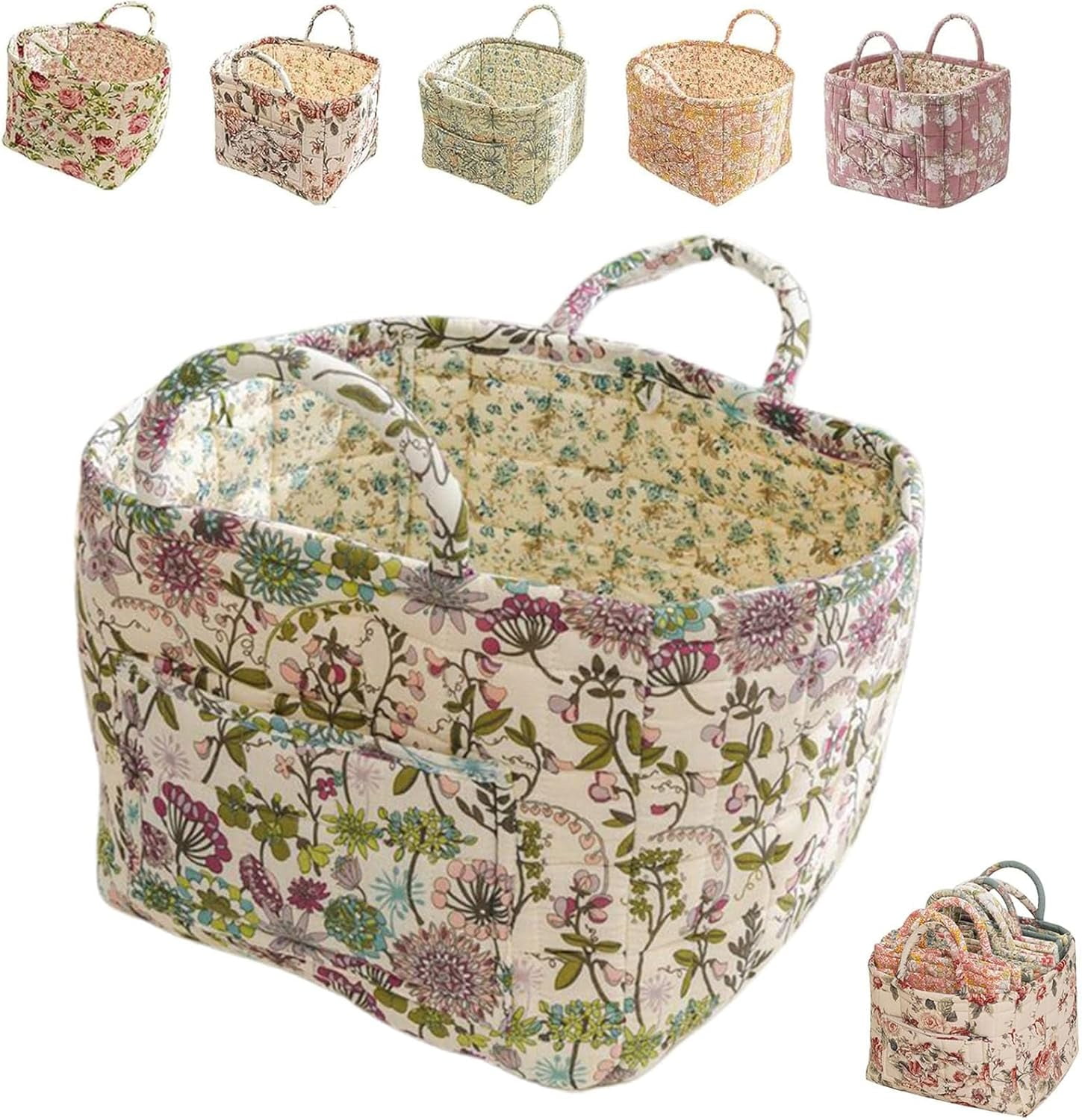 Eagerlyus Boho Fabric Storage Basket, Retro Floral Laundry Basket ...