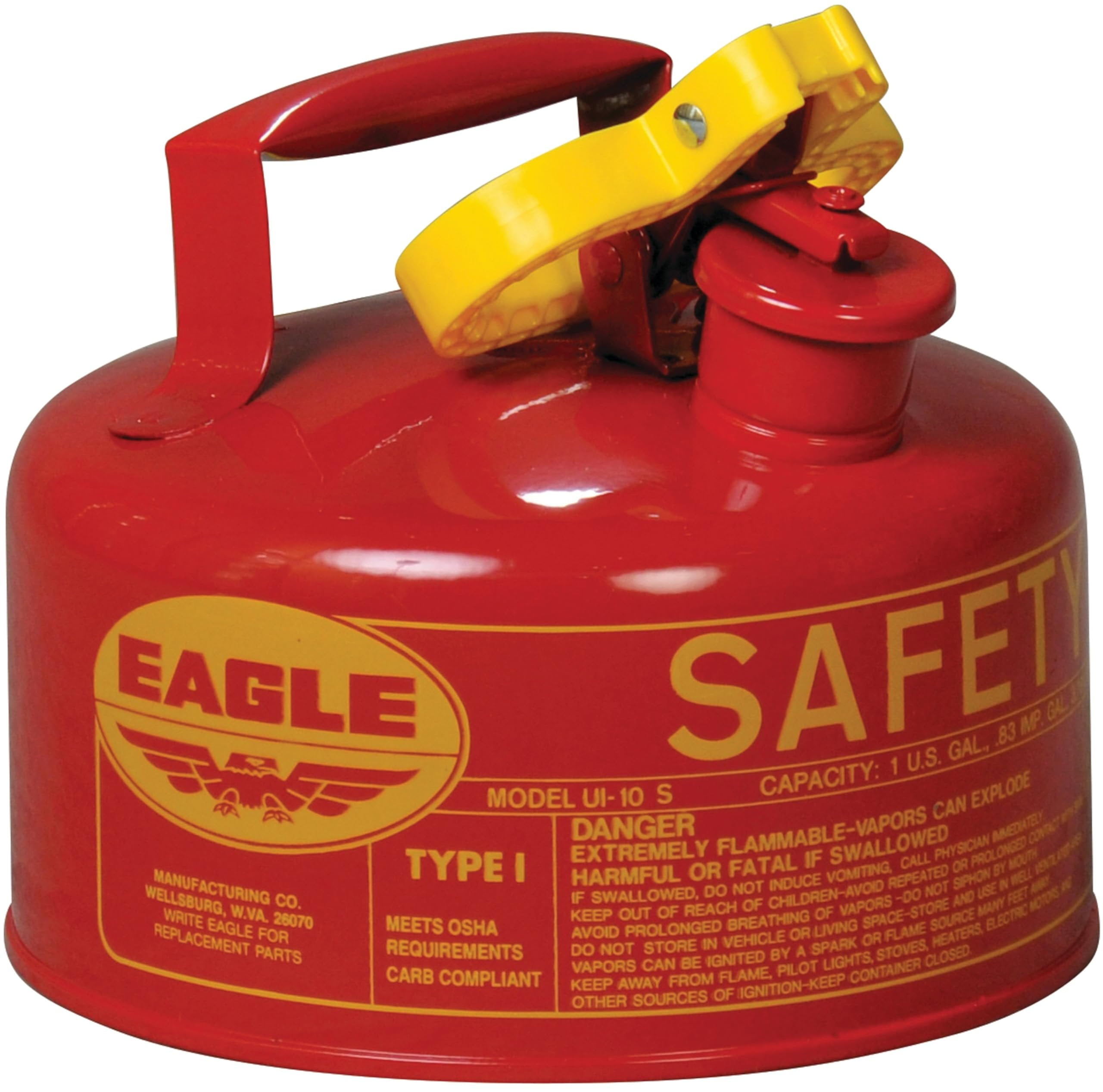 Eagle 1 Gallon Type I Red Safety Gas Can for Gasoline with Flame ...