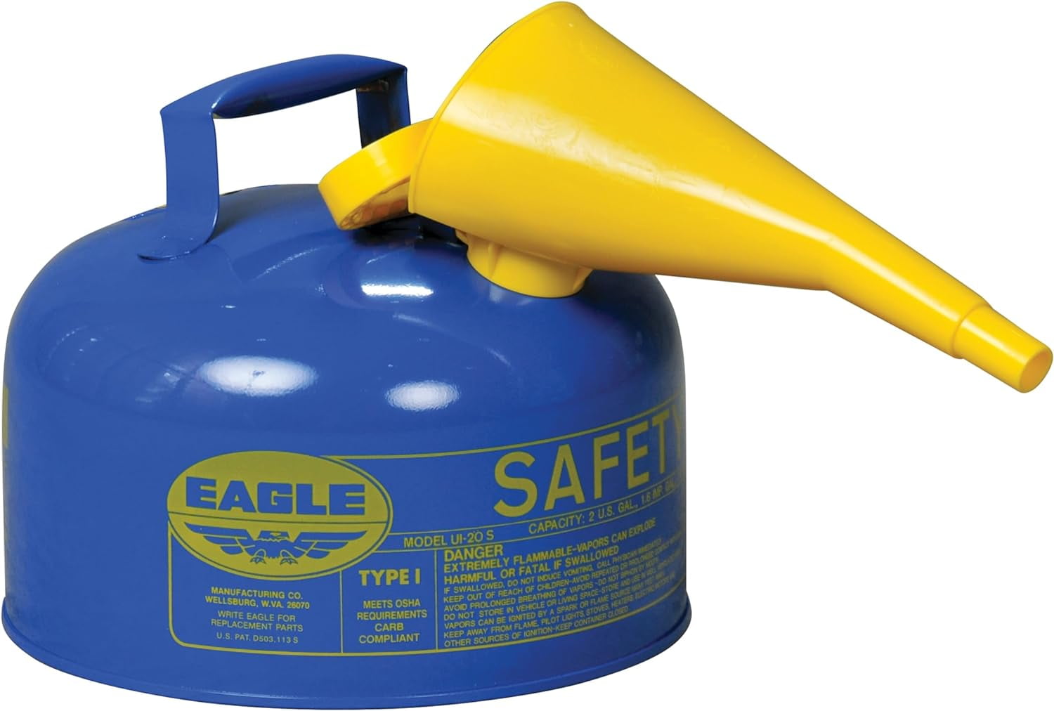 Eagle 2 Gallon Type I Blue Safety Gas Can for Kerosene with Flame ...