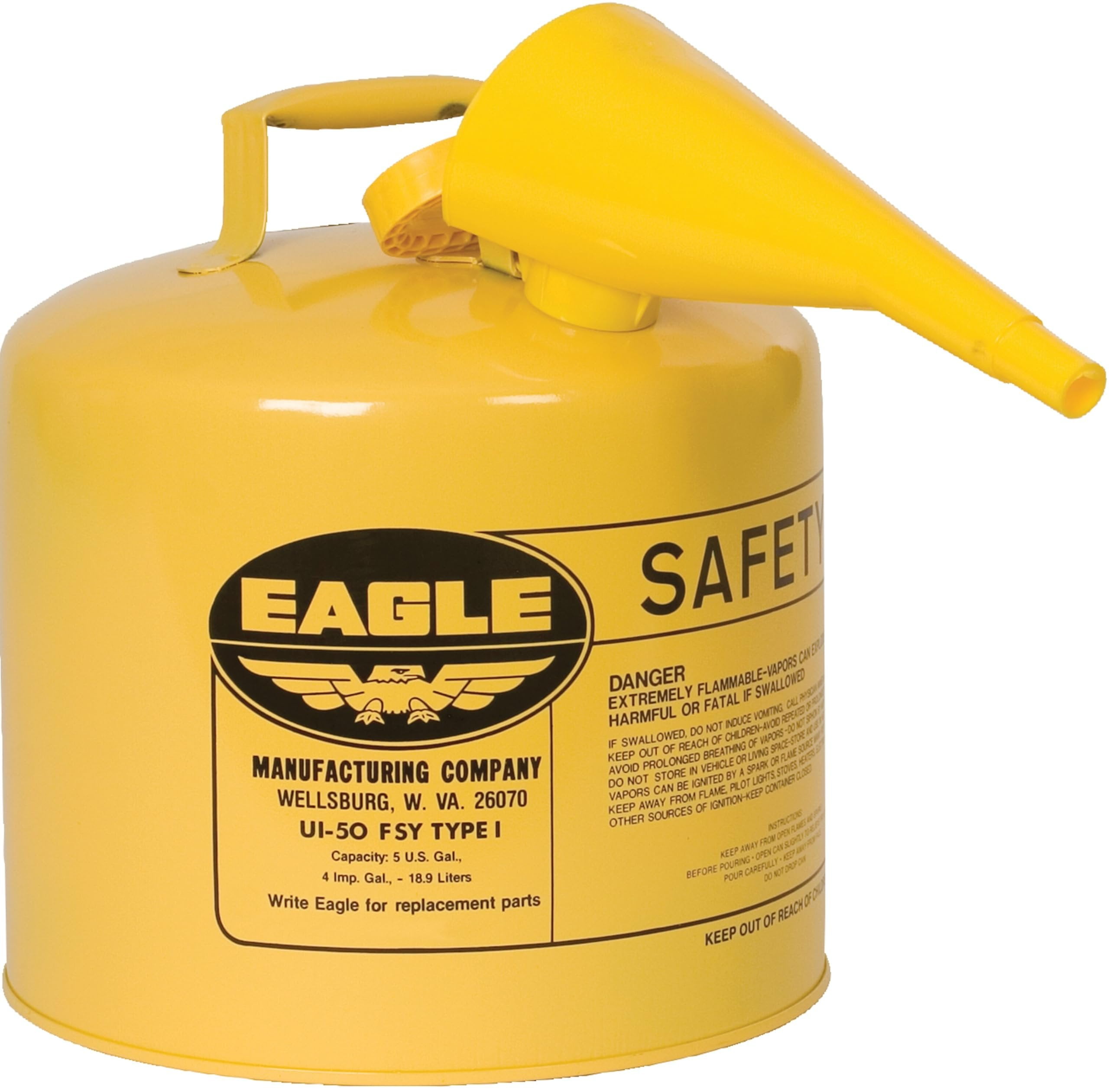 Eagle 5 Gallon Type I Yellow Safety Gas Can for Diesel with Flame ...