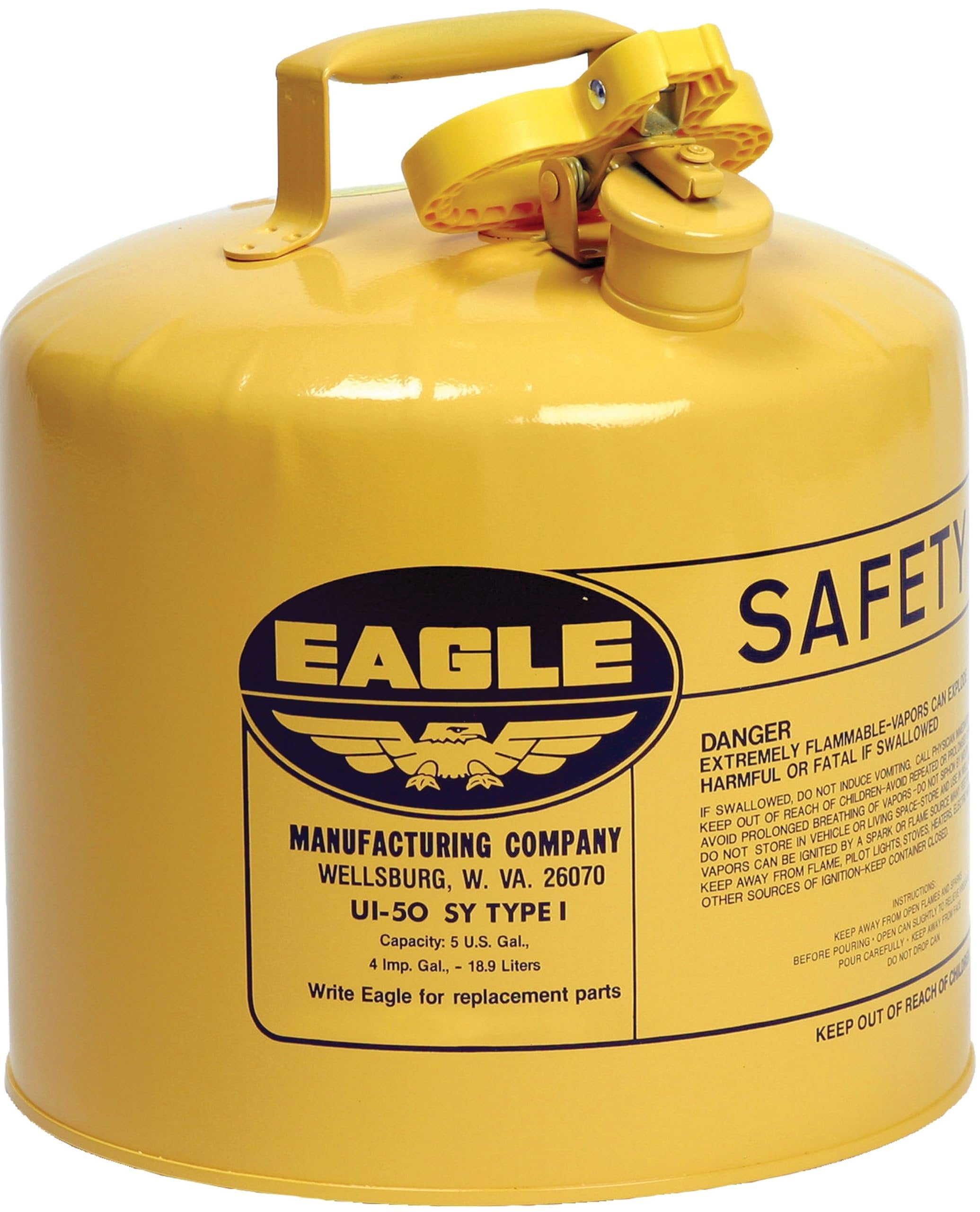 Eagle 5 Gallon Type I Yellow Safety Gas Can for Diesel with Flame ...
