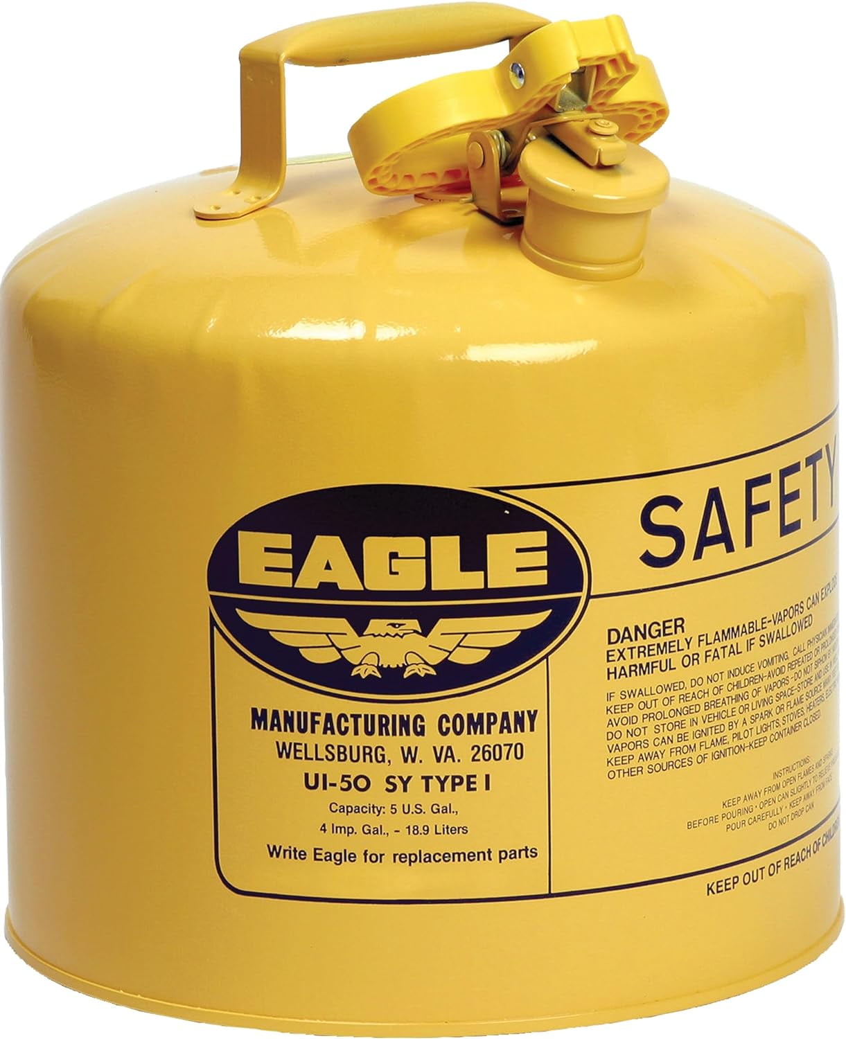 Eagle 5 Gallon Type I Yellow Safety Gas Can for Diesel with Flame ...