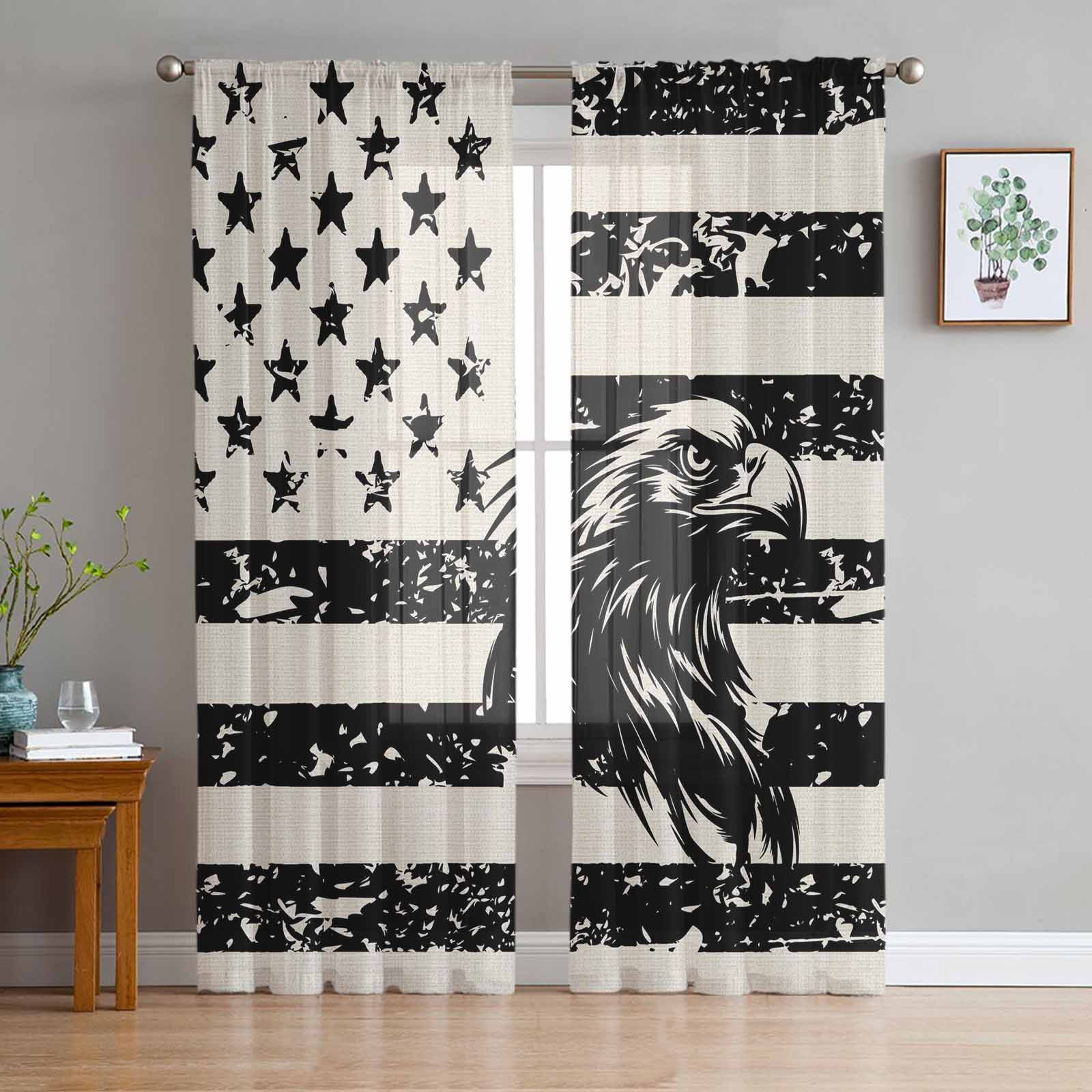 Eagle American Flag Sheer Curtains 96 Inches Long 2 Panels Set, Window ...