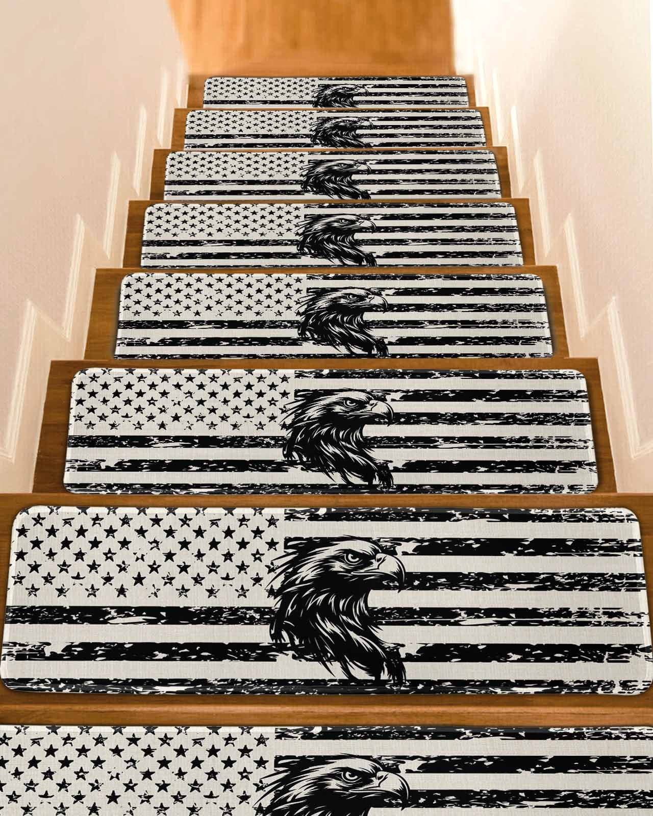 Eagle American Flag Stair Treads for Wooden Steps Indoor Runner Rug ...