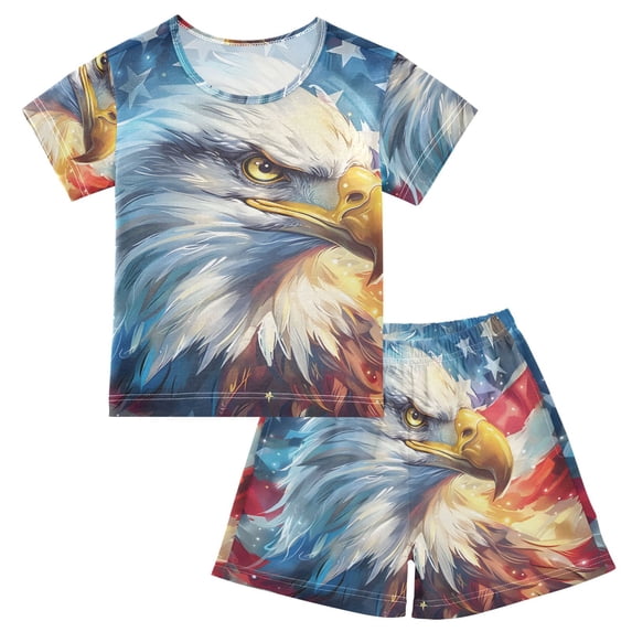 Eagle American Flag Summer Pajama Set Soft Cotton Short Sleeve ...