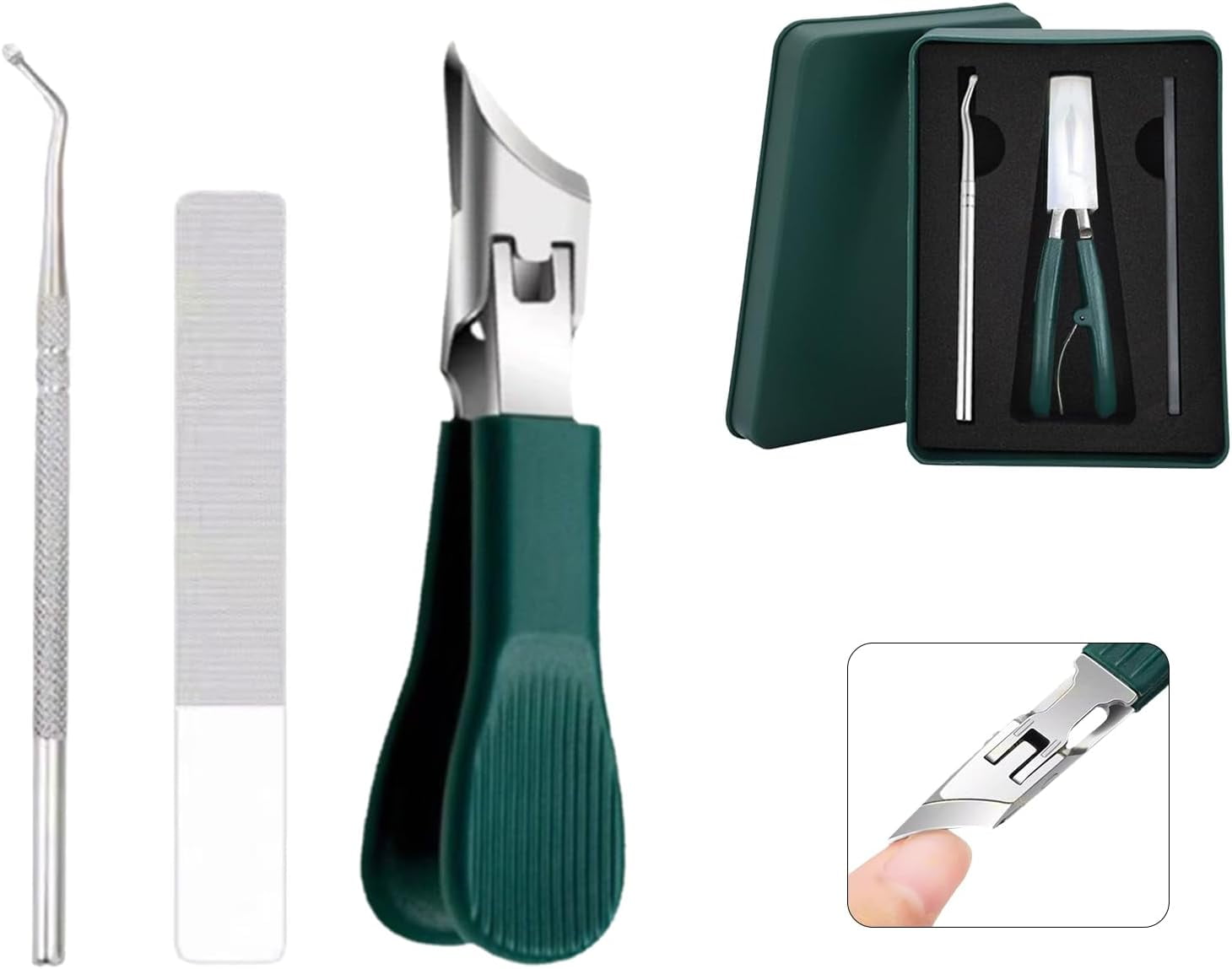 Eagle Beak Angled Nail Clippers 3-Piece Set, Green Eagle Beak Anti ...