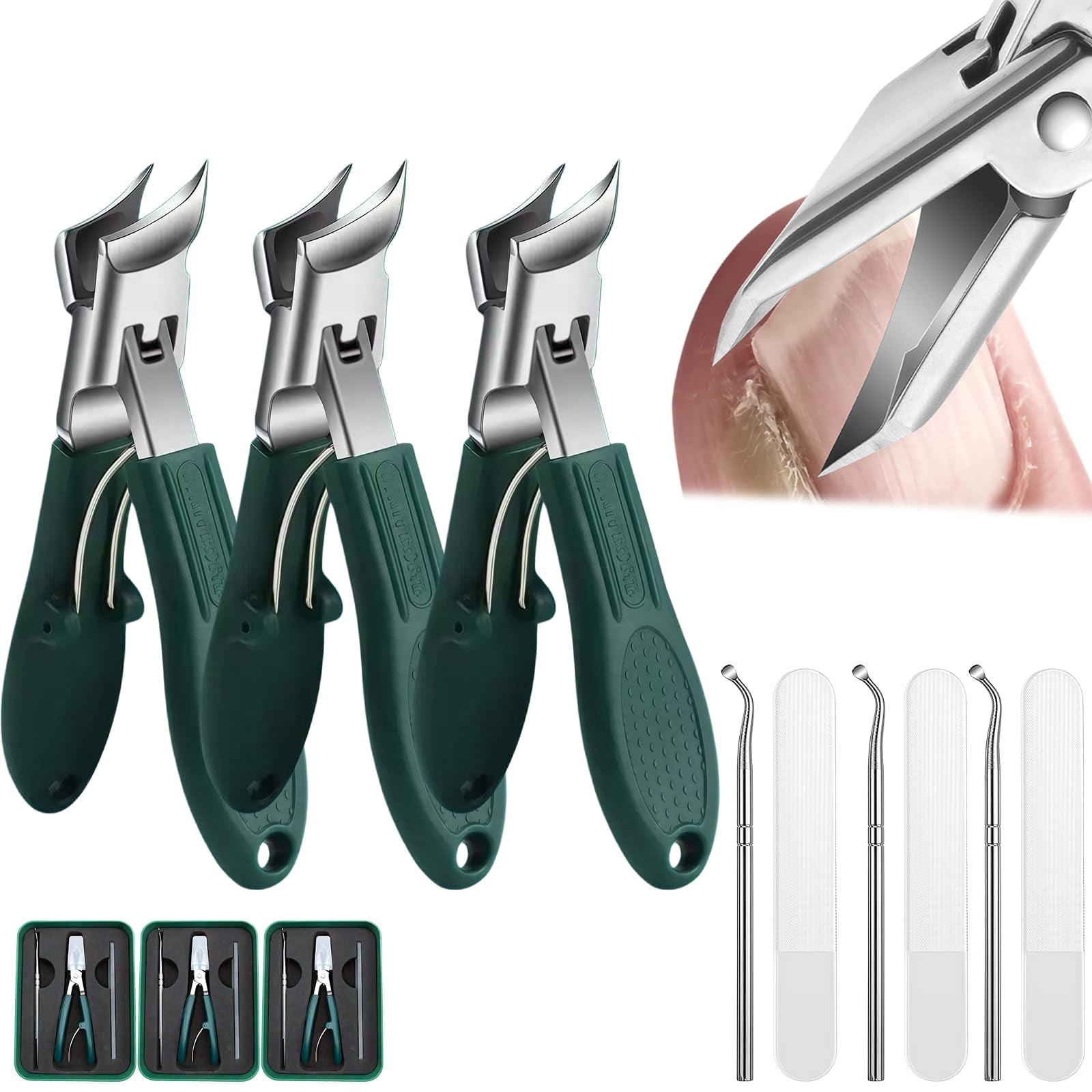 Eagle Beak Beveled Nail Clippers, 3-Piece Wide Jaw Angled Clippers with ...