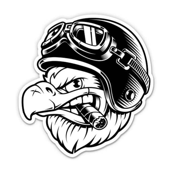 Eagle Biker with Helmet and Cigar - 3" Vinyl Sticker - For Car Laptop ...