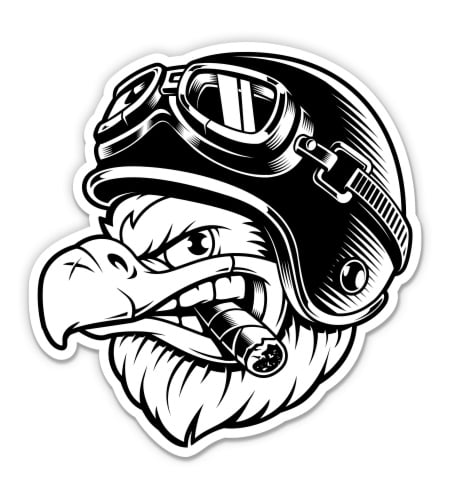 Eagle Biker with Helmet and Cigar - 5" Vinyl Sticker - For Car Laptop I ...