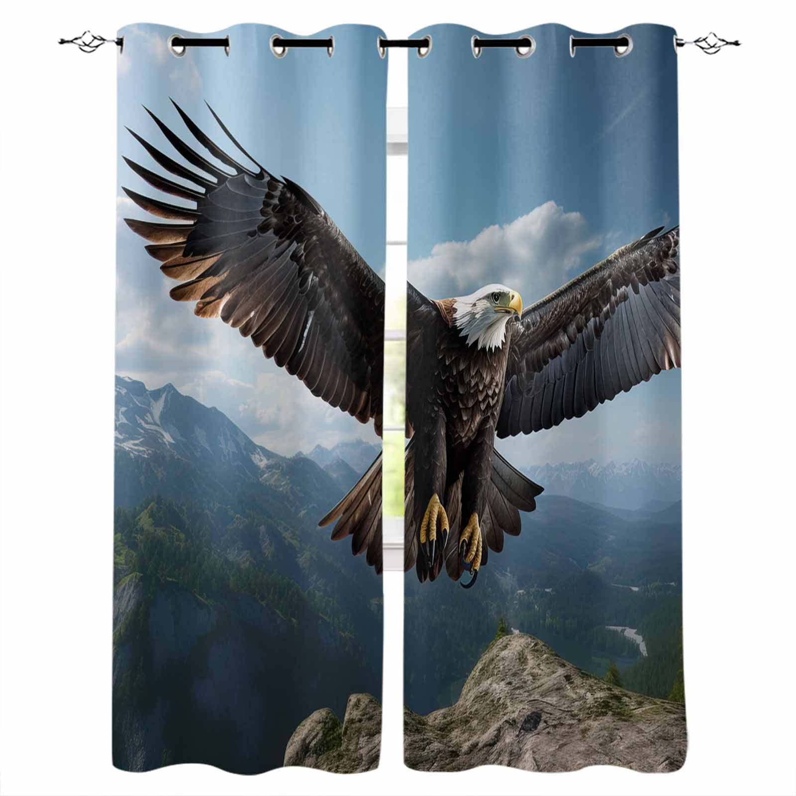 Eagle Blackout Curtains 45 Inches Long, Forest Mountains Range Sky ...