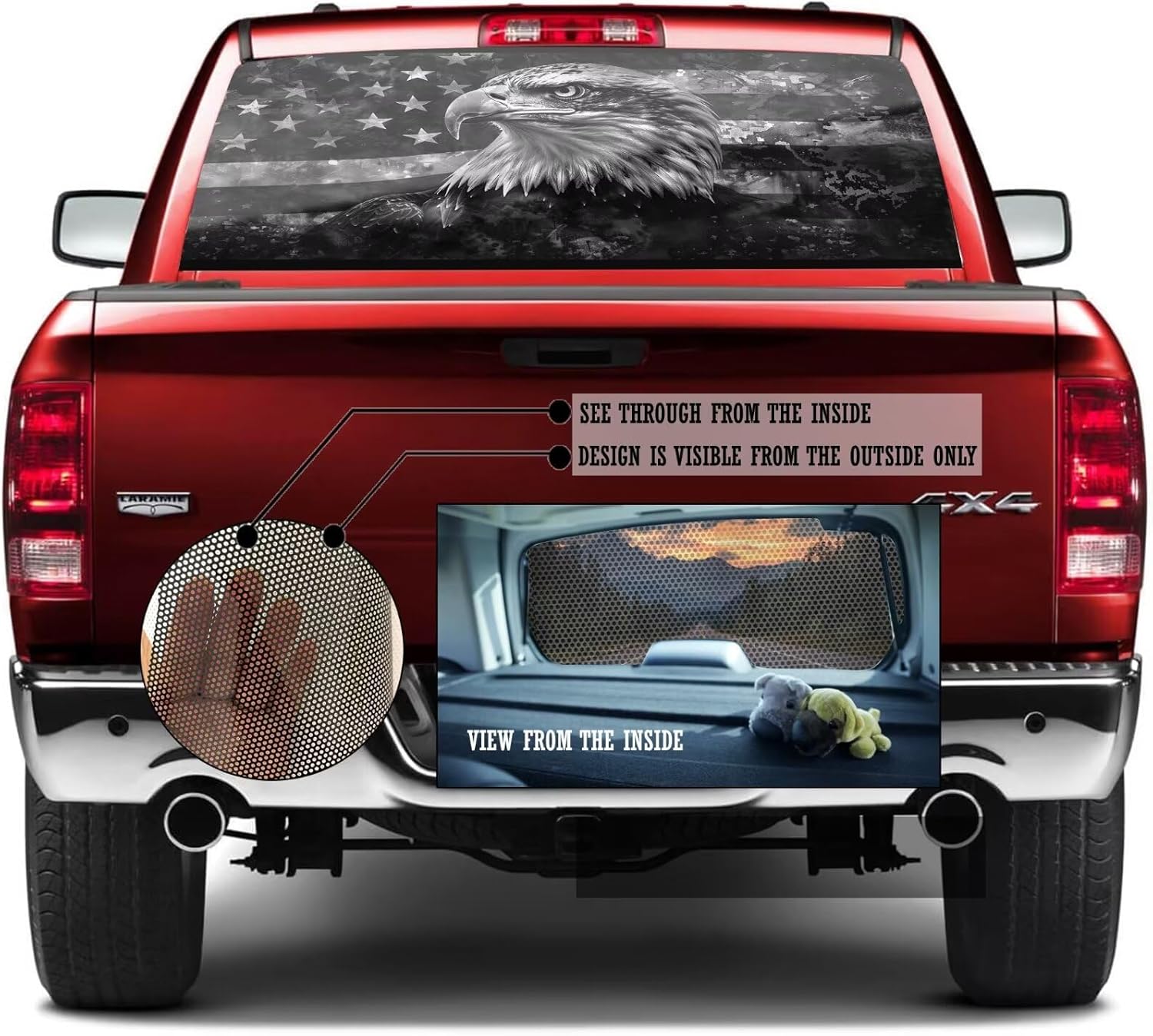 Eagle Car Window Rear Decal, Black White American Flag Vinyl Graphic ...