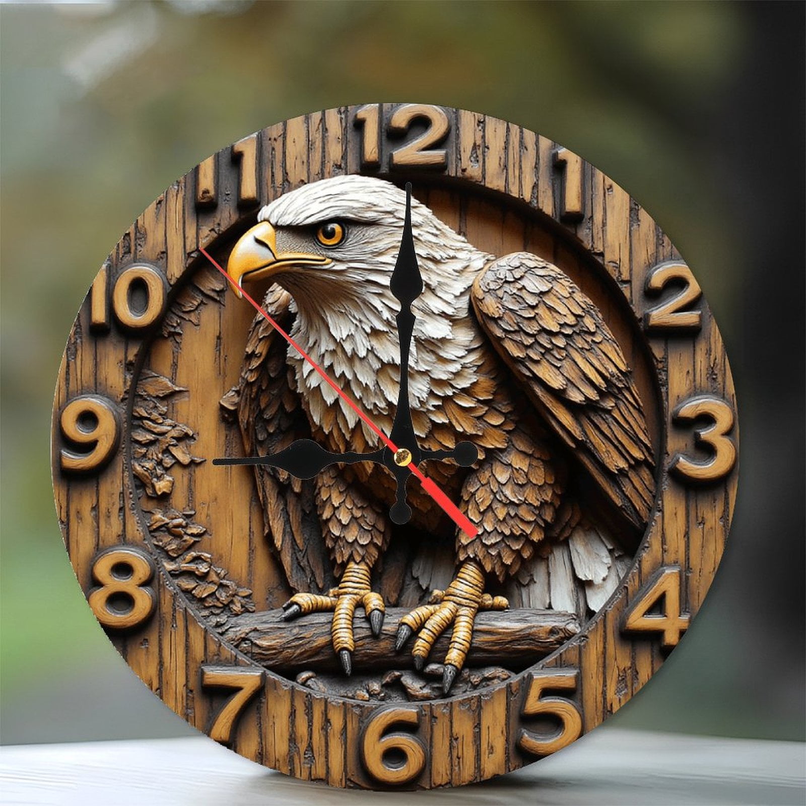 Eagle Carved Wall Clock Rustic Wooden Decor_1 10-Inch Silent Wooden ...