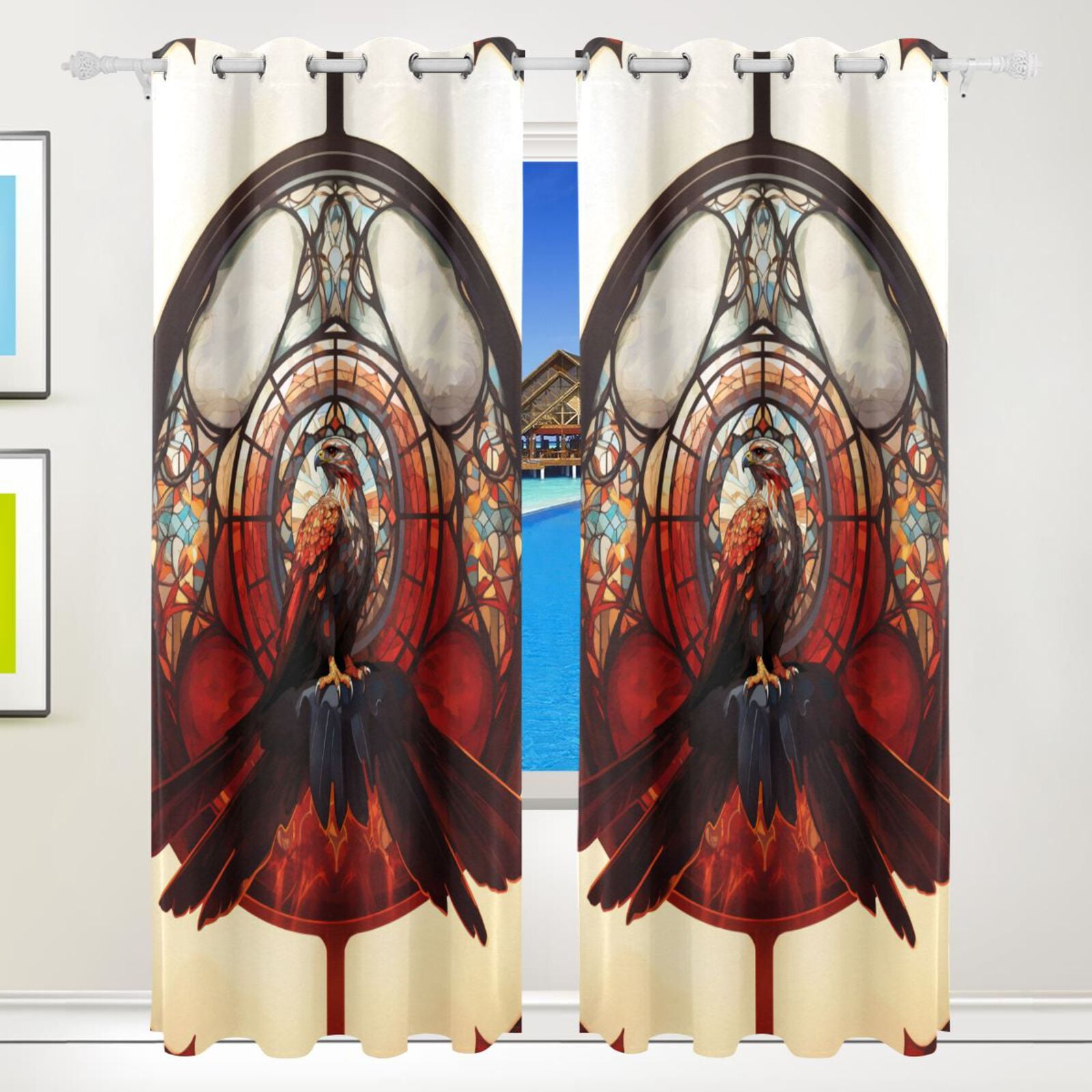 Eagle Church Window Black Out Curtains 84 Inch Length for Bedroom ...