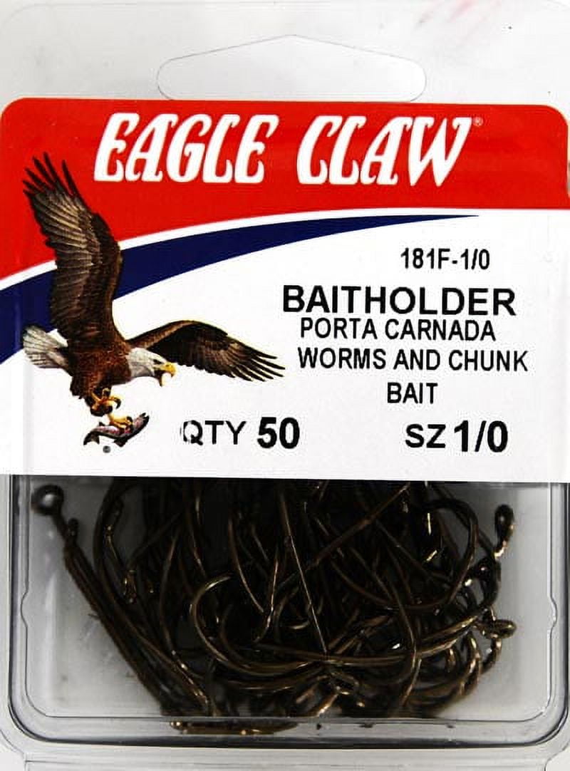 Eagle Claw 181FH-1/0 Baitholder Down Eye 2-Slice Offset Hook, Bronze ...