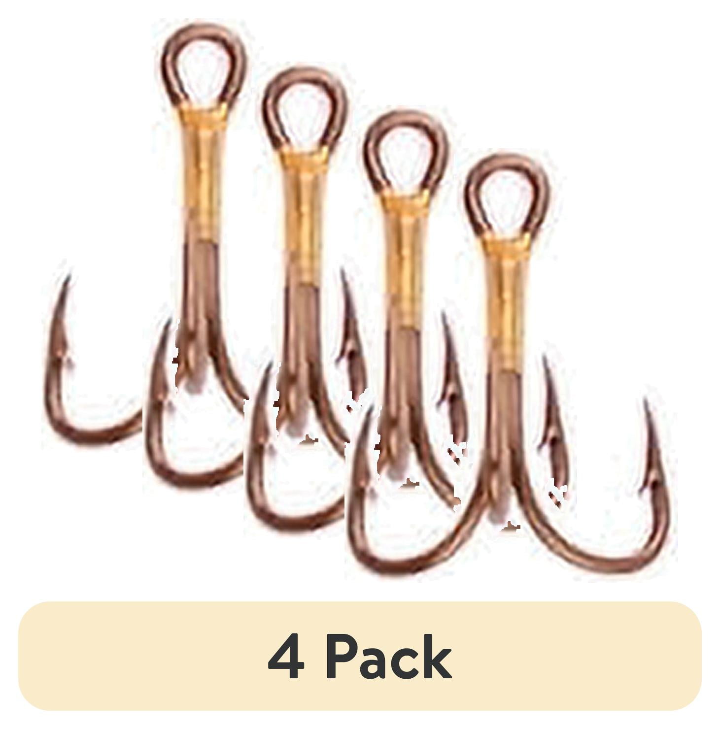 (4 pack) Eagle Claw 2X Treble Regular Shank Curved Point Hooks, Bronze ...