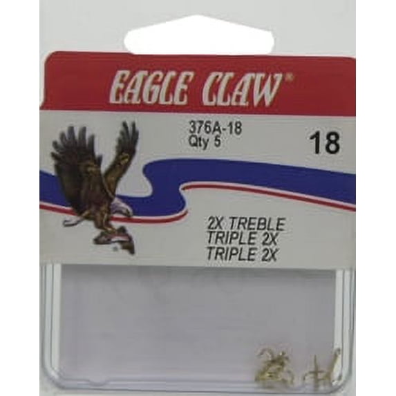 Eagle Claw 2X Treble Regular Shank Fishing Hooks, Gold, Size 18, 5 Pack ...