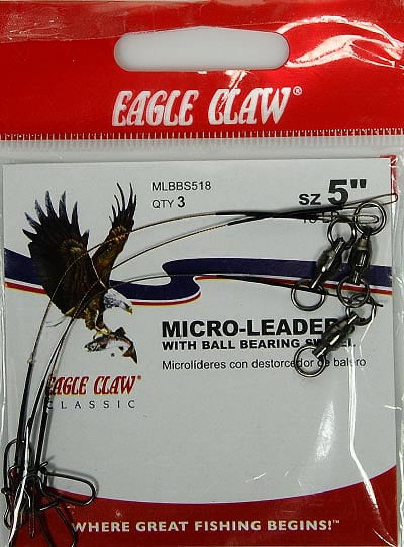 Eagle Claw 5" 18 lb. Micro-Leader with Ball Bearing Swivel, 3 Pack ...