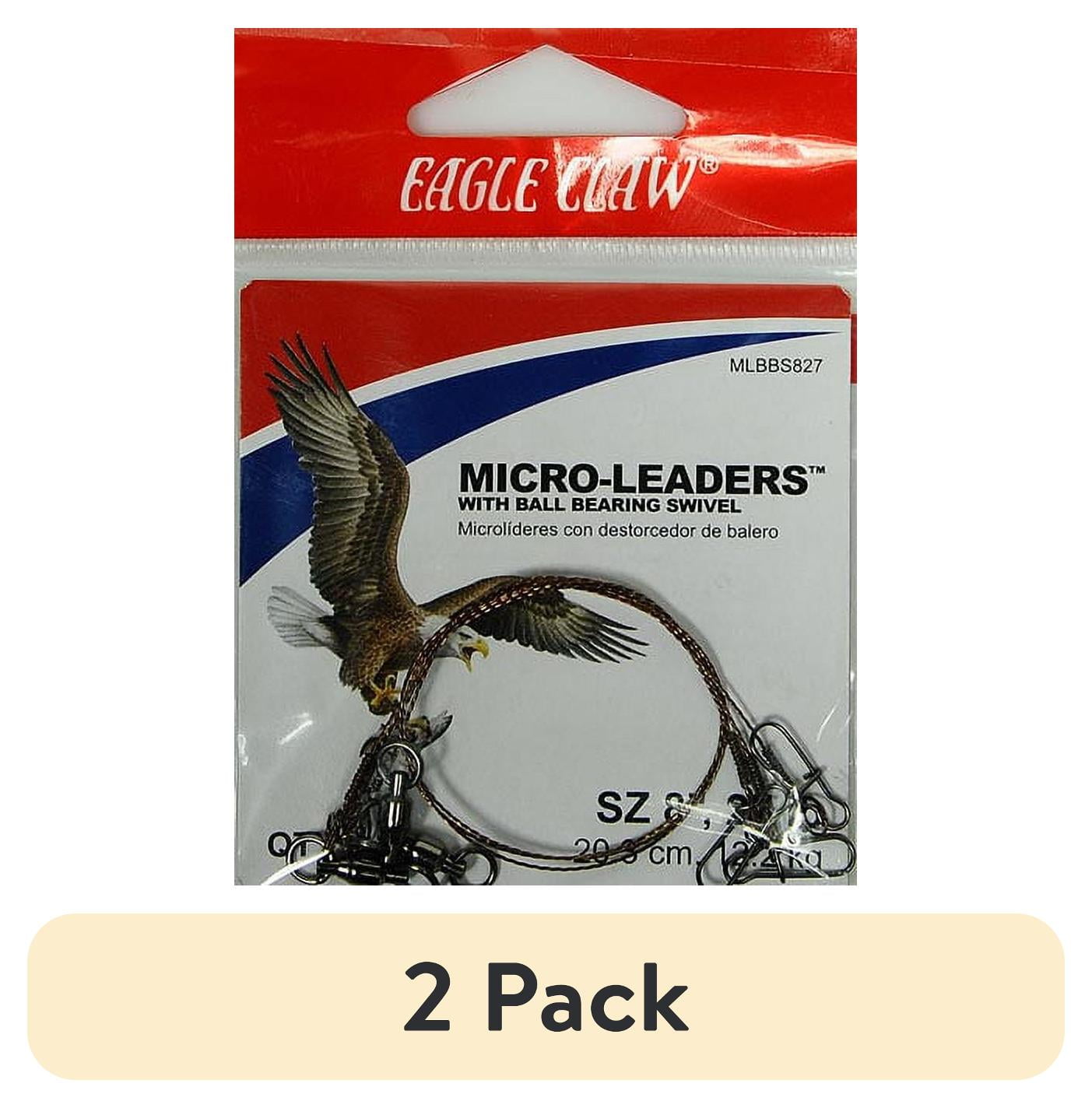 (2 pack) Eagle Claw 8" 27 lb. Micro-Leader with Ball Bearing Swivel, 3 ...
