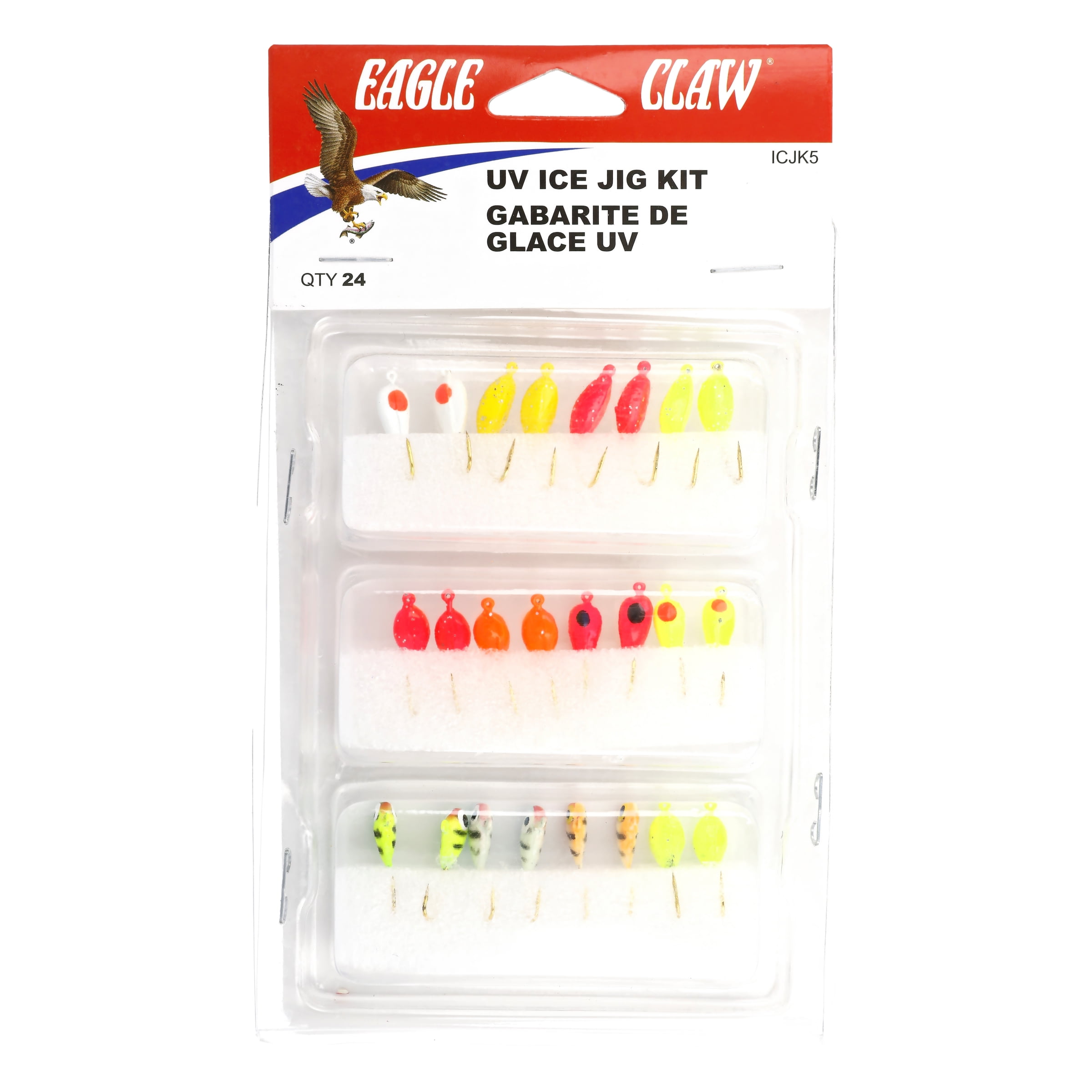 Eagle Claw UV Jig Kit, Ice Fishing Lures, 24 Jigs, Size 8 Hooks ...