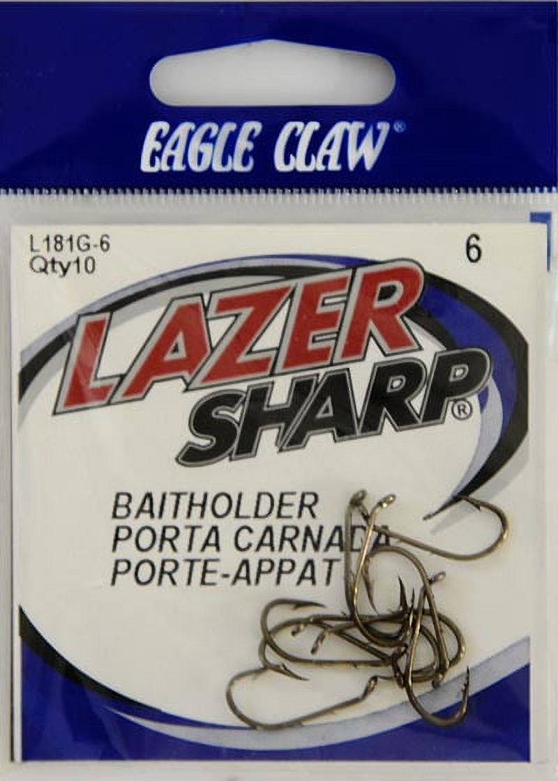 Eagle Claw Lazer Sharp Baitholder Down Eye Offset Fishing Hook, Bronze ...