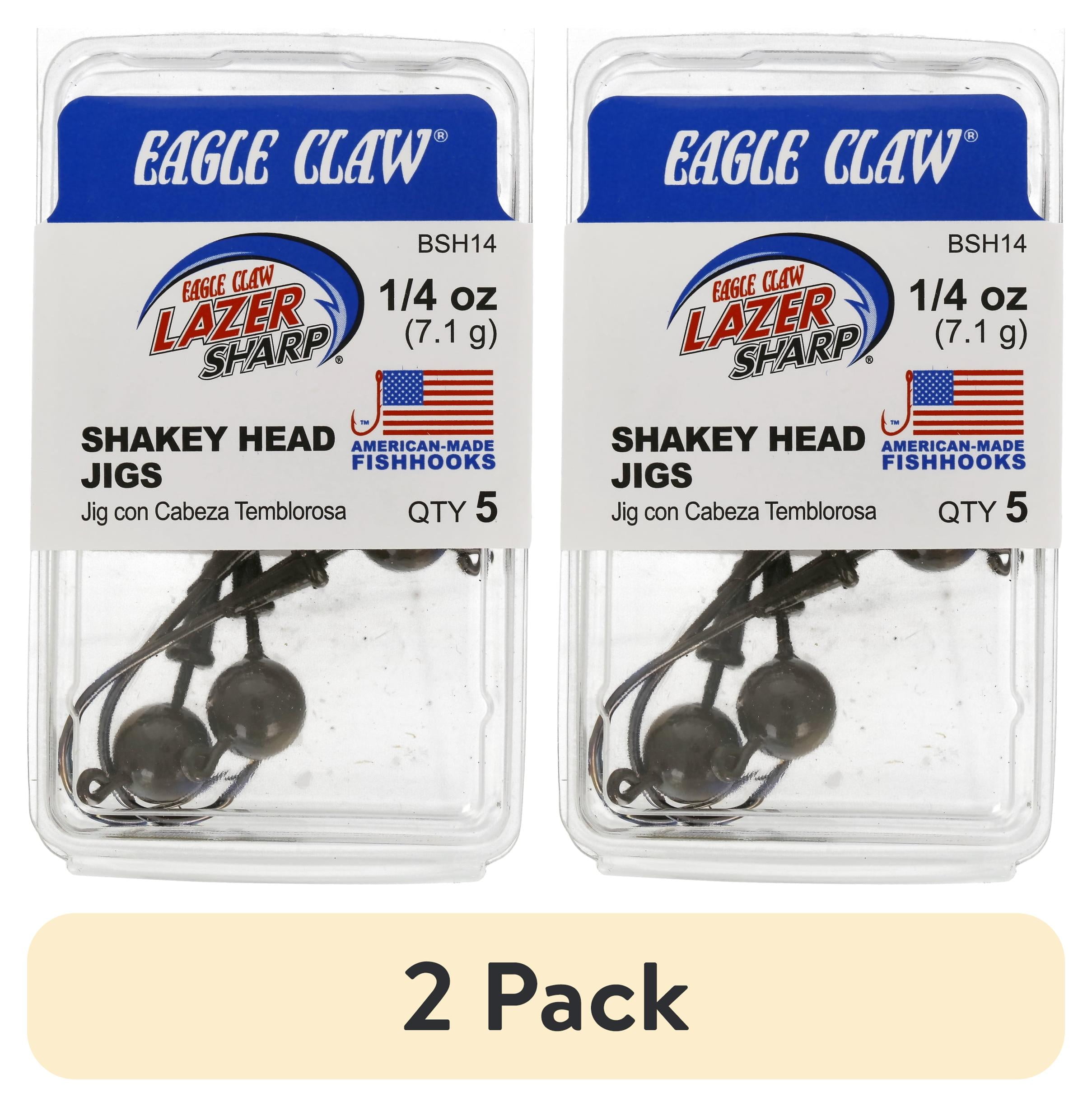 (2 pack) Eagle Claw Lazer Sharp Shakey Head Fishing Jig, Green Pumpkin ...
