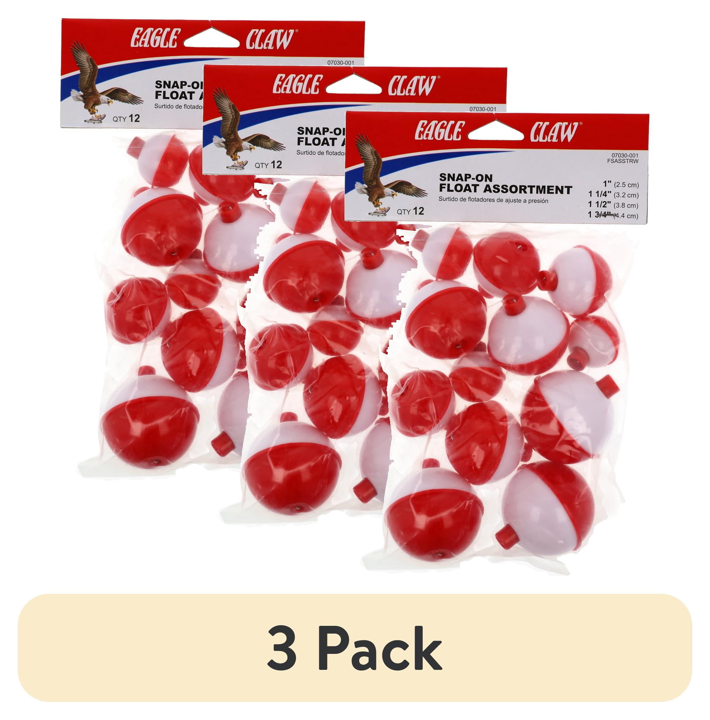(3 pack) Eagle Claw Snap-On Round Floats Assorted Sizes-1"-1-3/4 ...