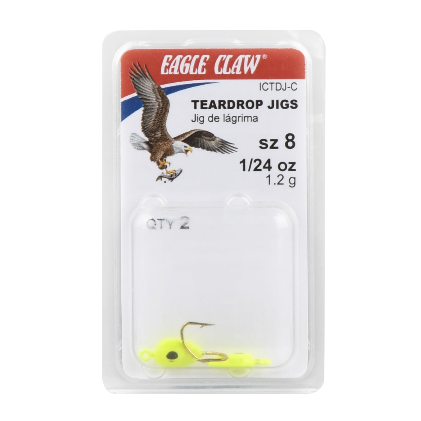Eagle Claw Tear Drop Ice Jig, Yellow with Gold Hook, Size 8, 1/24 Oz ...