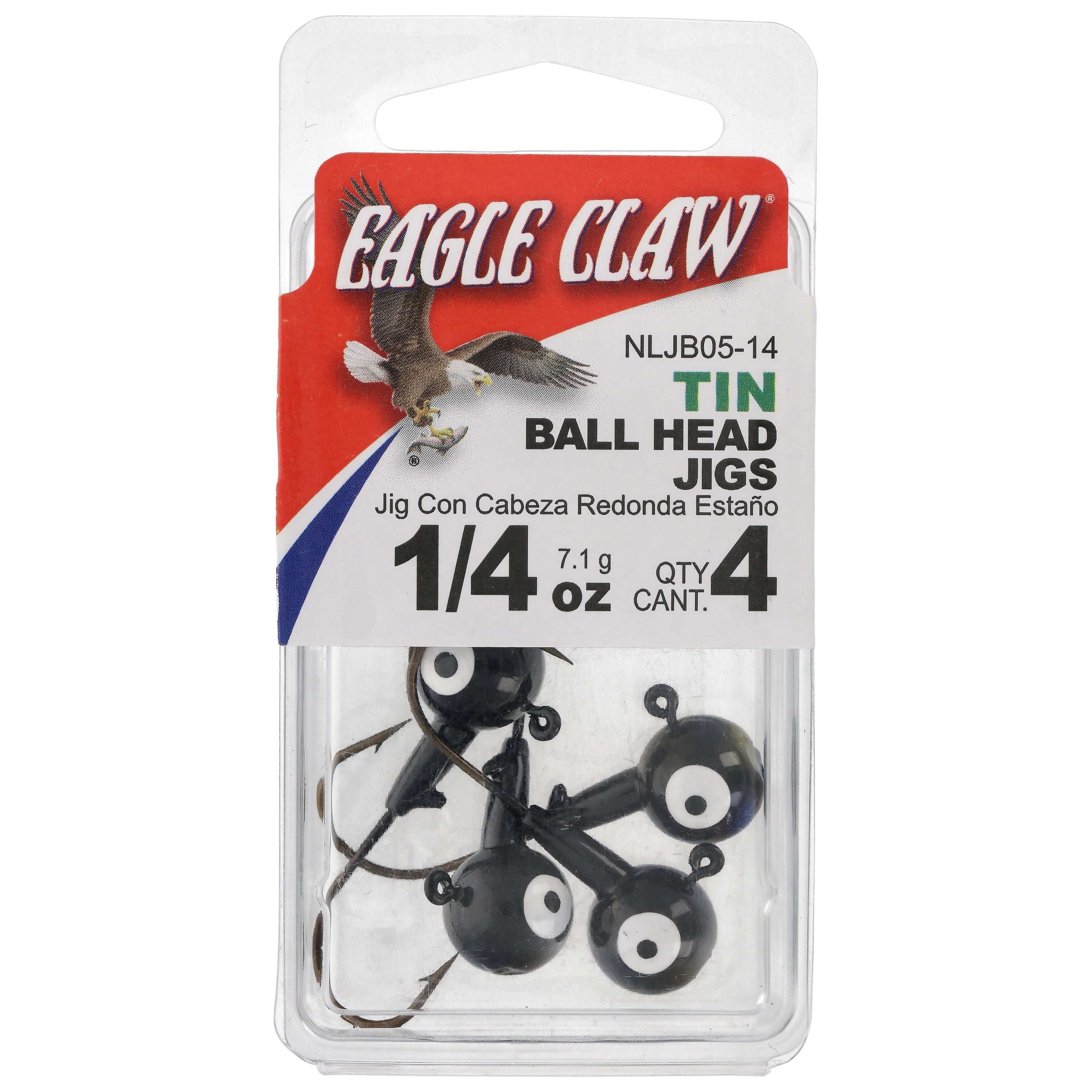 Eagle Claw Tin Ball Head Jig - Double eye - 4 pack - 1/4 oz - Black ...