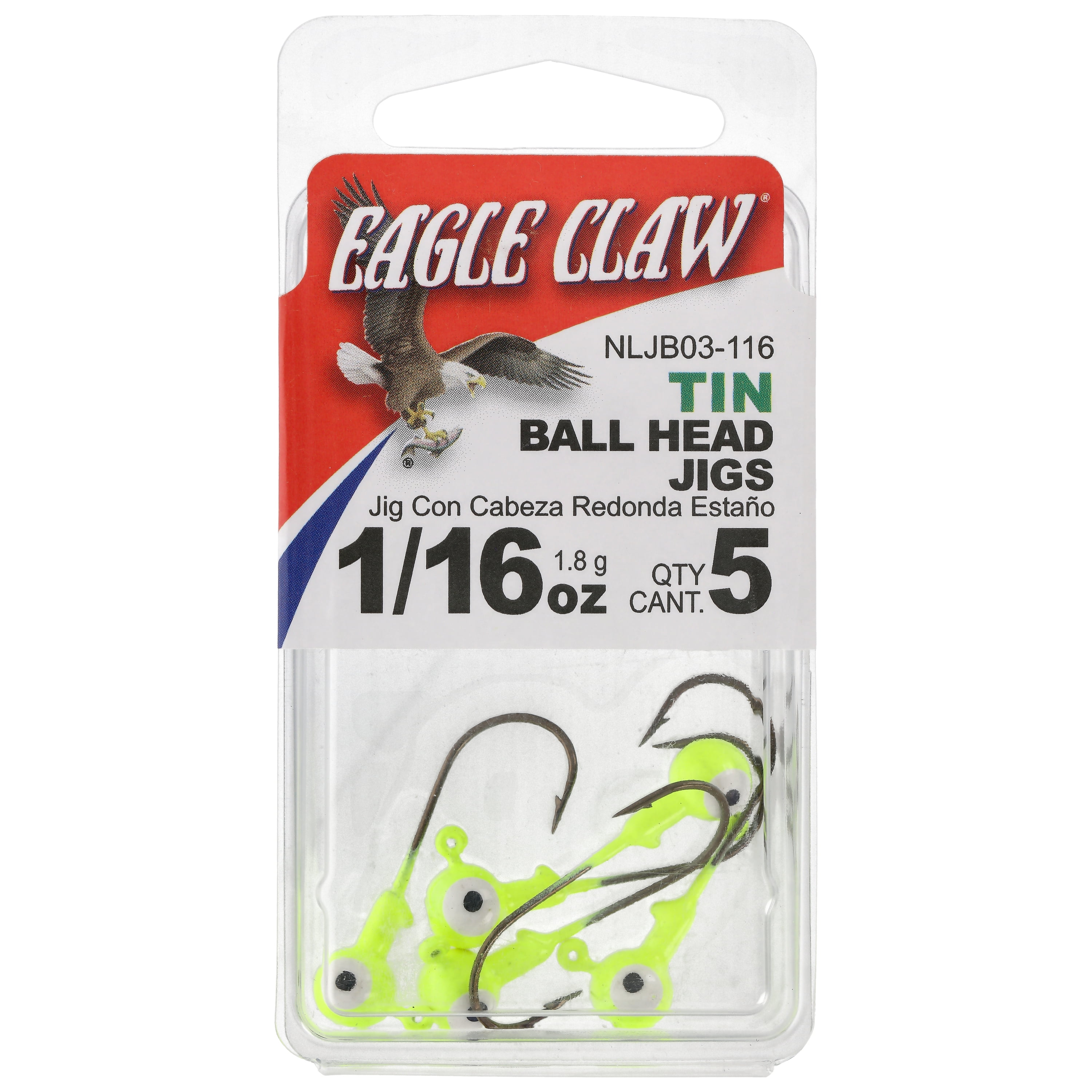 Eagle Claw Tin Ball Head Jig - Double eye - 5 pack - 1/16 oz ...