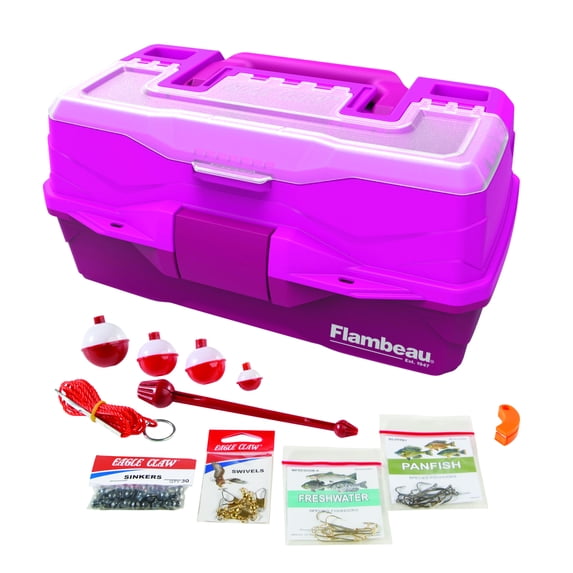Eagle Claw Trait Fishing Tackle Box Kit with 63 Pieces, Medium, Purple ...