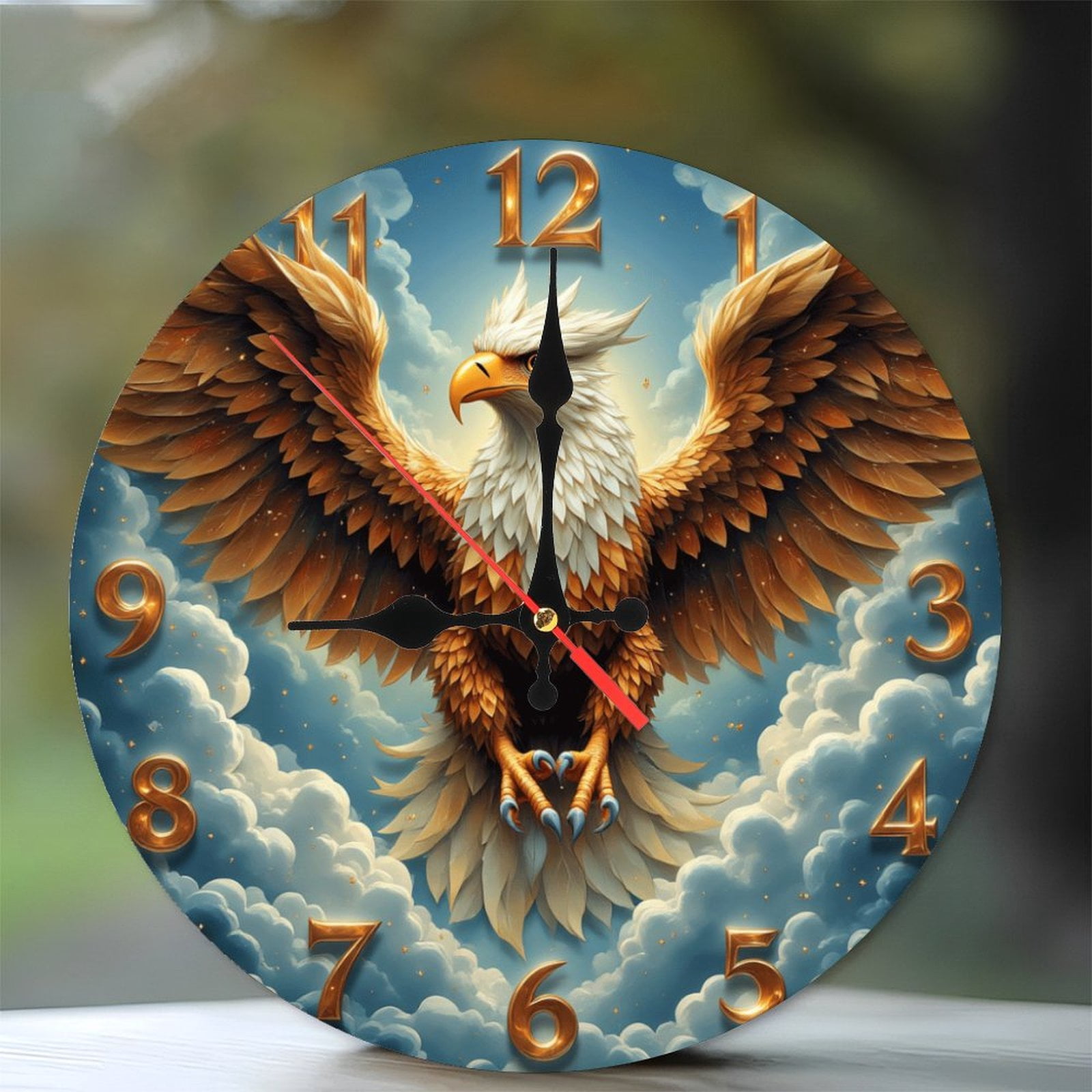 Eagle Clock Decor 10-Inch Silent Wooden Wall Clock, Battery Operated ...