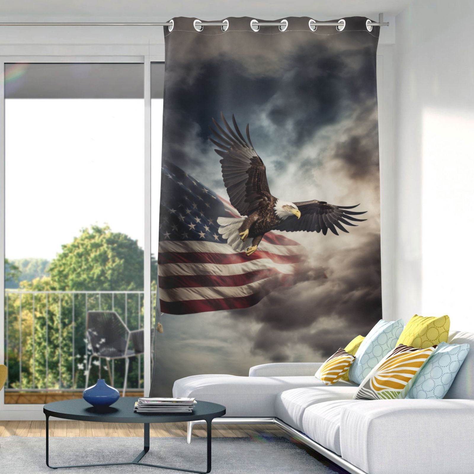 Eagle Clouds and American Flags Blackout Curtain Panels Drapes Privacy ...