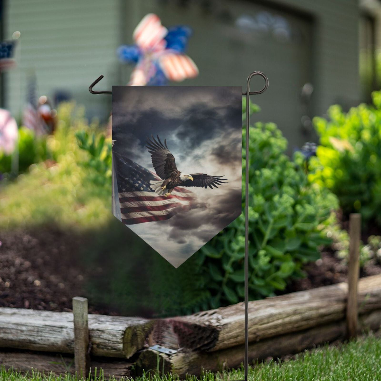 Eagle Clouds and American Flags Garden Flag 18" x 12.5" Double Sided ...