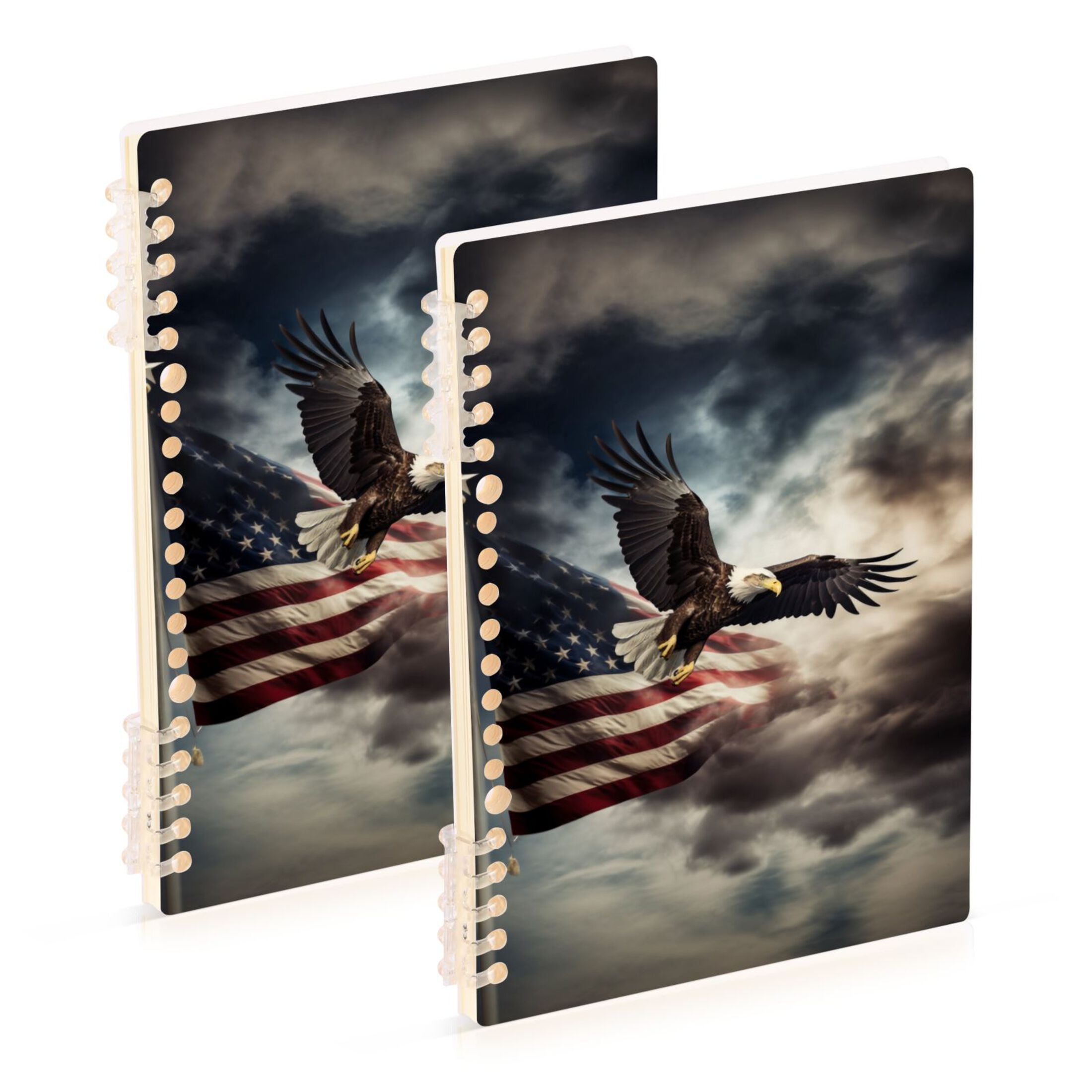 Eagle Clouds and American Flags Ring Binder Notebook Journey Note Diary ...