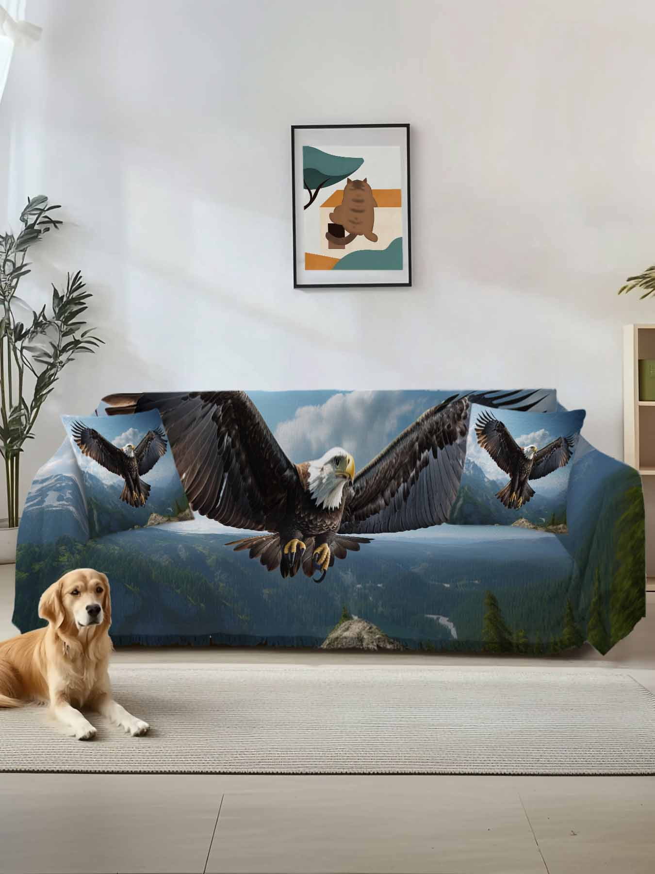 Eagle Couch Cover, Forest Mountains Range Sky Animal Natural Landscape ...