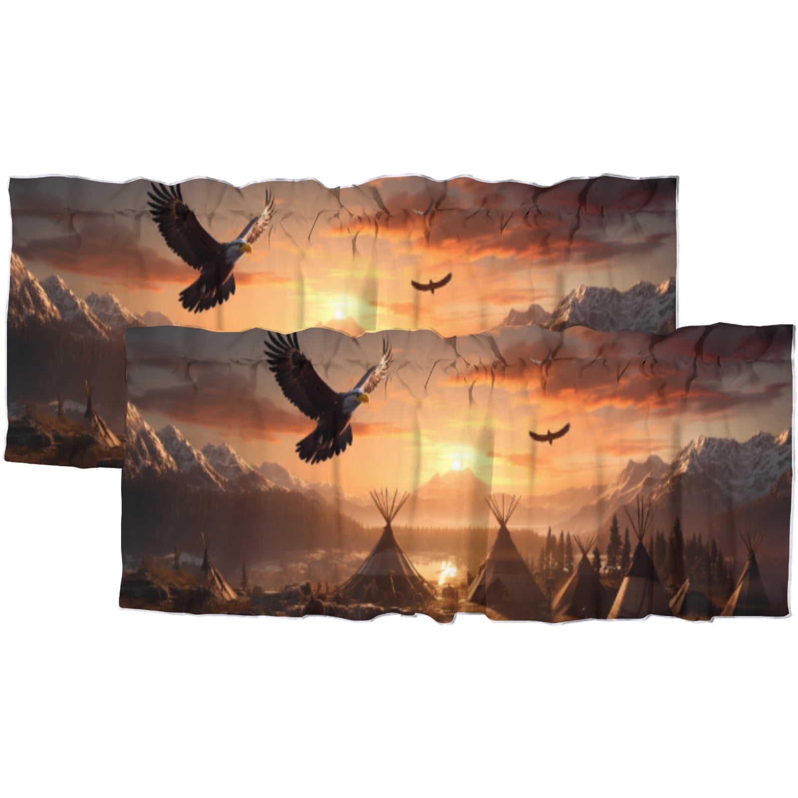 Eagle Curtain Valances Western Wilderness Themed Country Tent Sunset ...