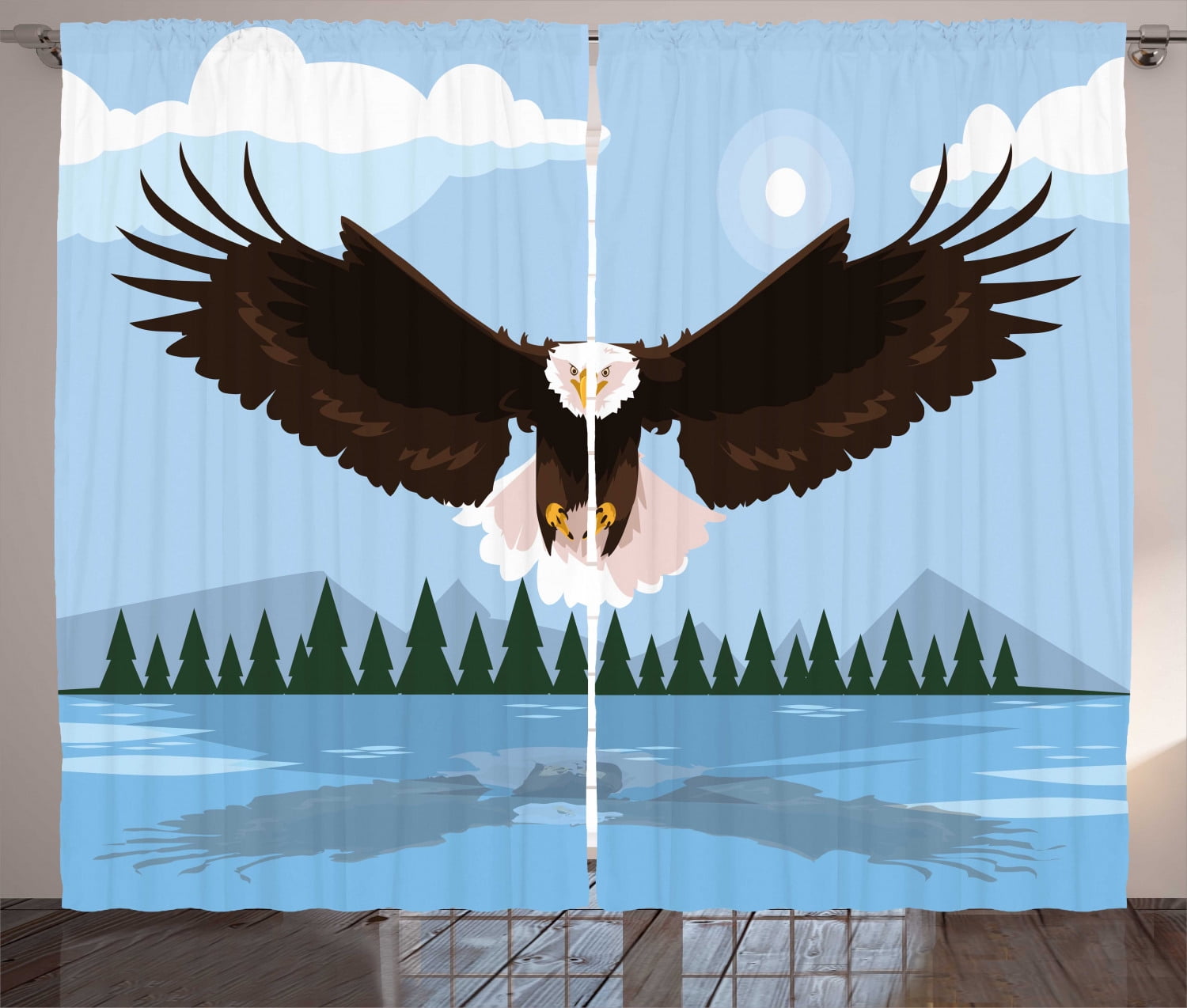Eagle Curtains 2 Panels Set, American National Symbol Bald Falcon Bird ...