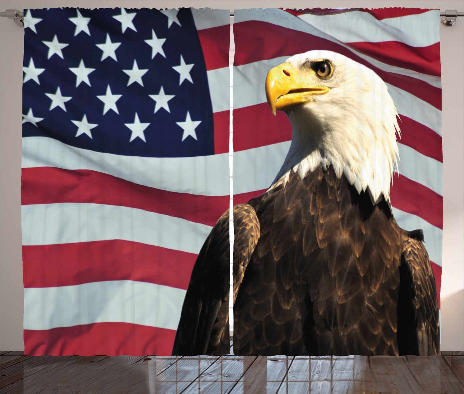 Ambesonne Eagle Curtains 2 Panel Set, US Flag Country, 108" x 63 ...