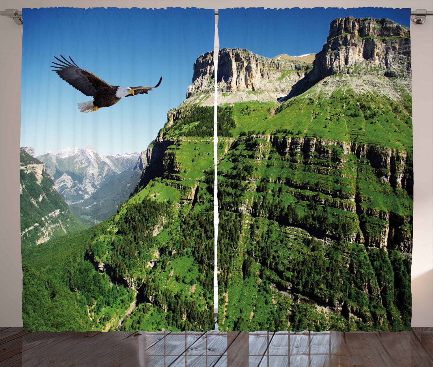 Ambesonne Eagle Curtains 2 Panel Set, Bird Mountain Fly, 108" x 96 ...