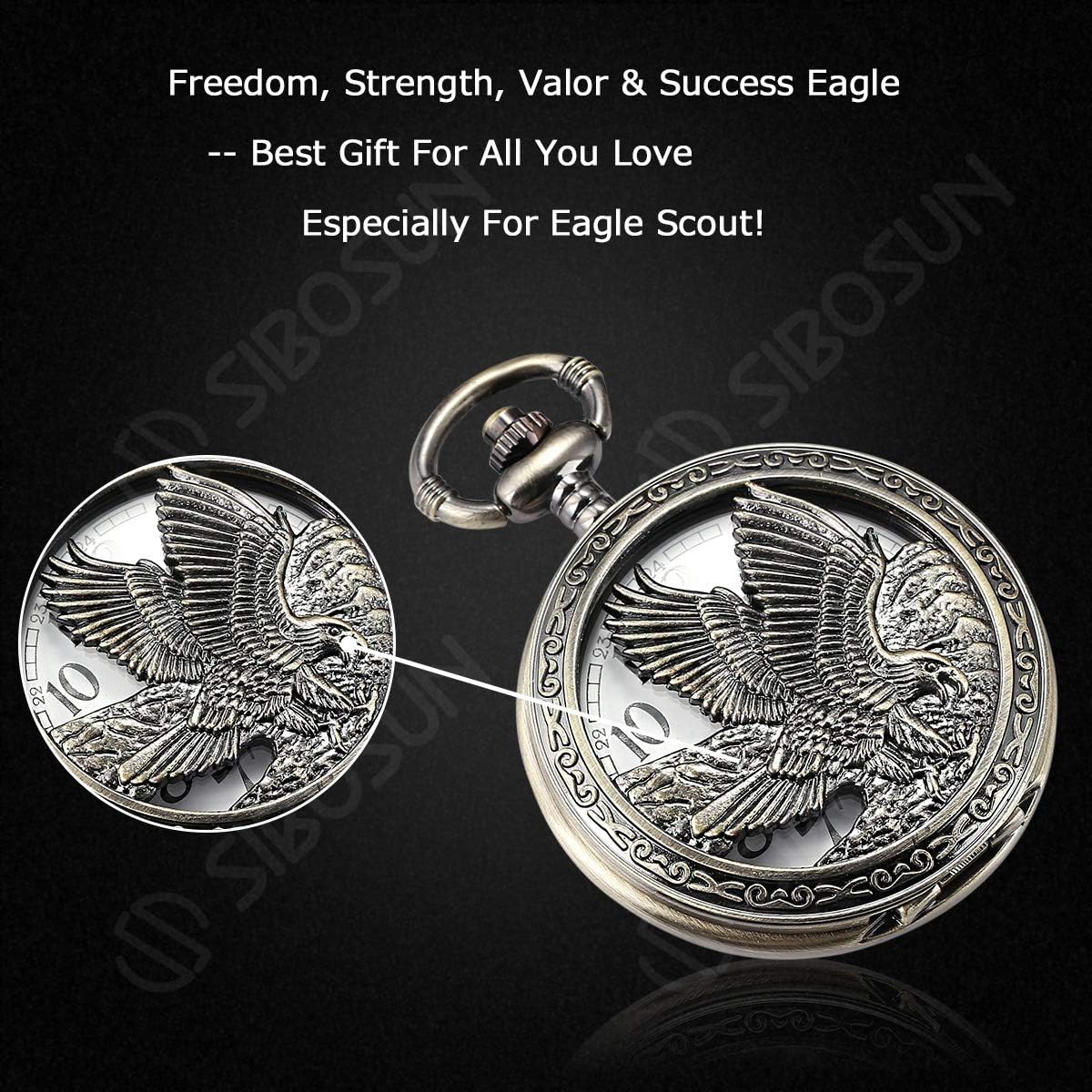 Eagle Design Pocket Watch with Chain Antique Pocket Watch Quartz ...