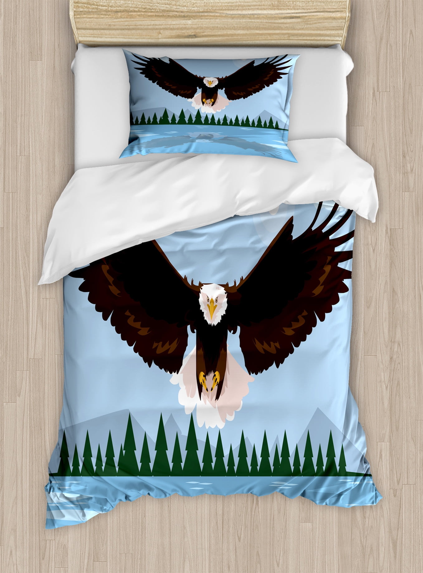 Eagle Duvet Cover Set, American National Bald Falcon Bird Landscape ...