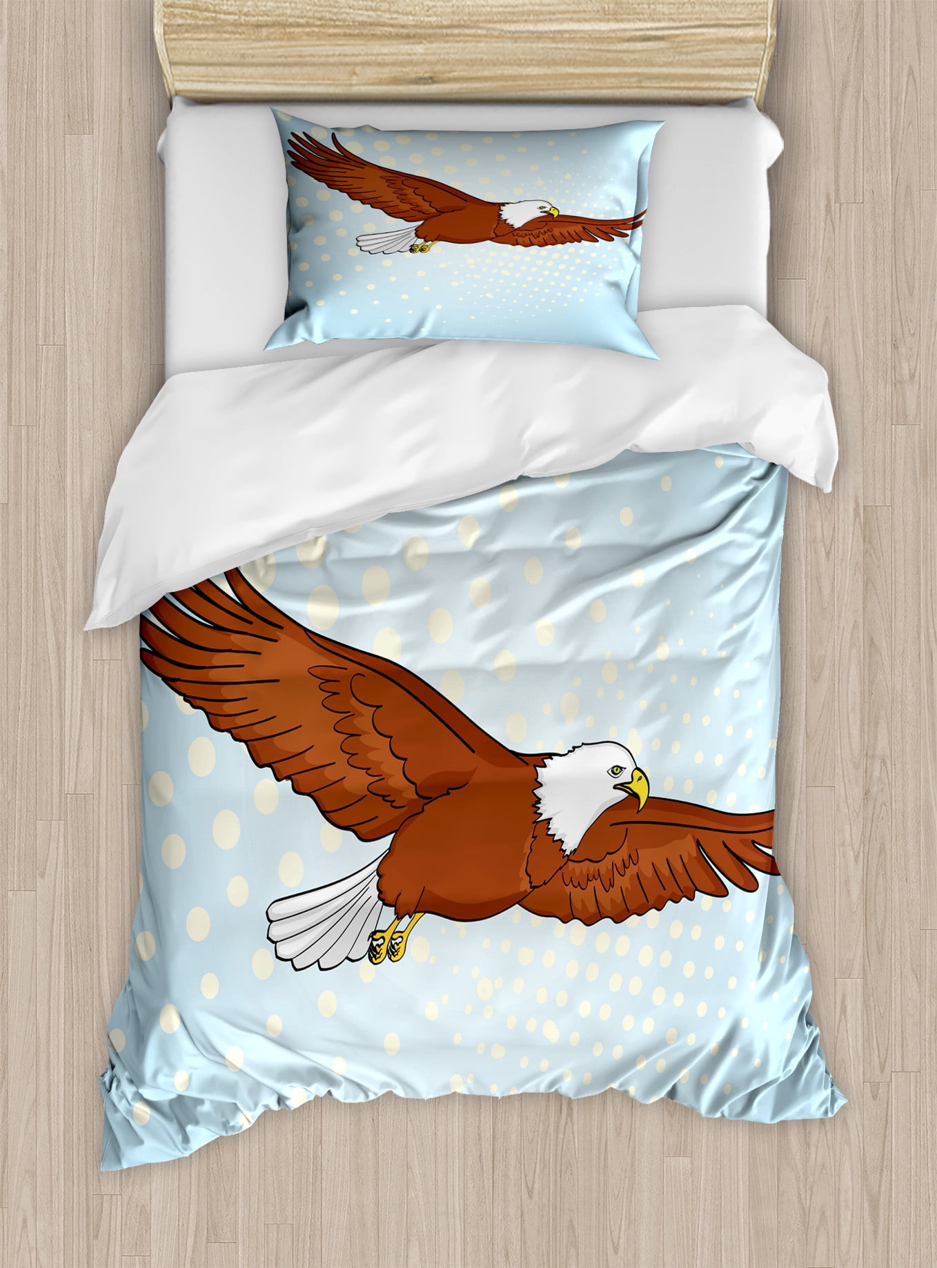 Eagle Duvet Cover Set, Pop Art Half Toned Background Falcon Retro Comic ...