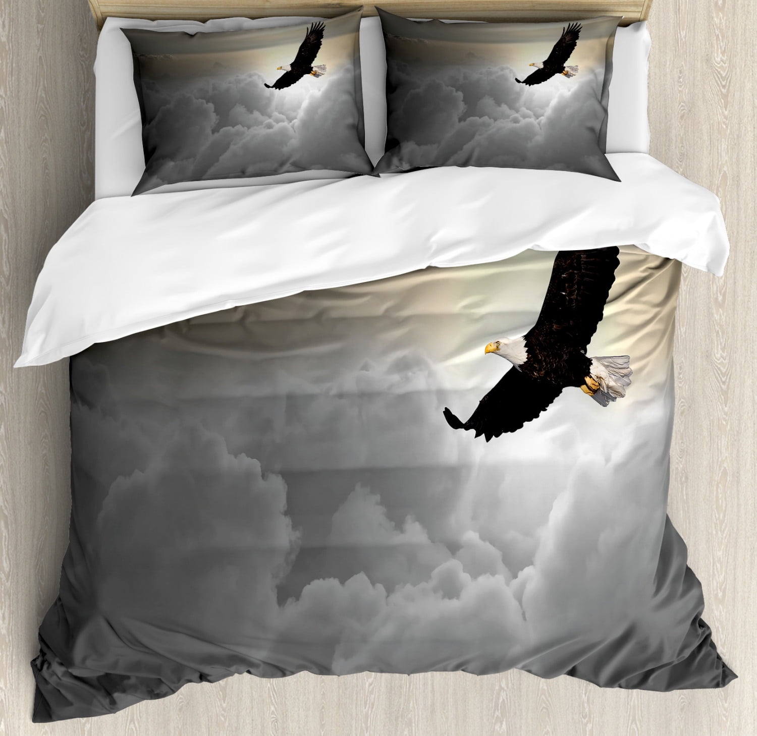 Eagle Duvet Cover Set Queen Size, Majestic Creature Flying above Clouds ...