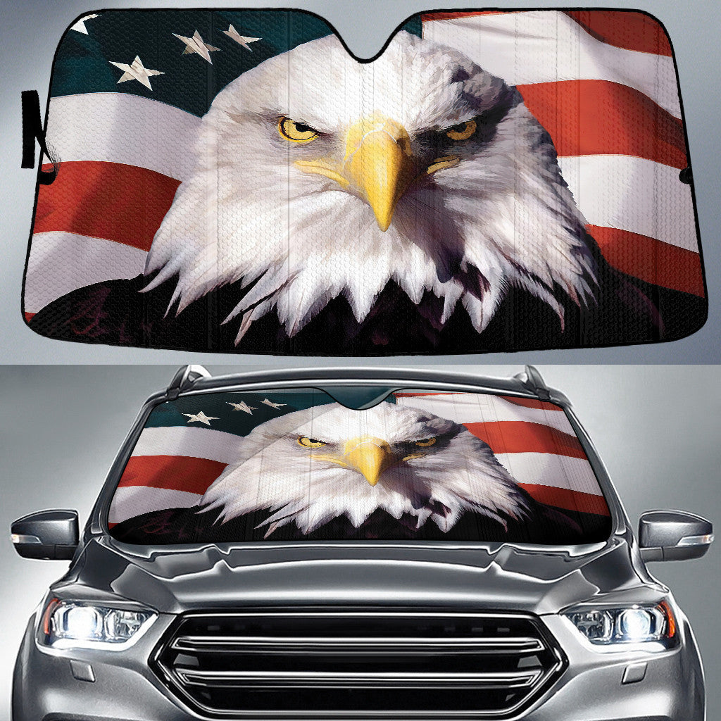 Eagle Face And American Flag Printed Car Sun Shade Cover Auto ...