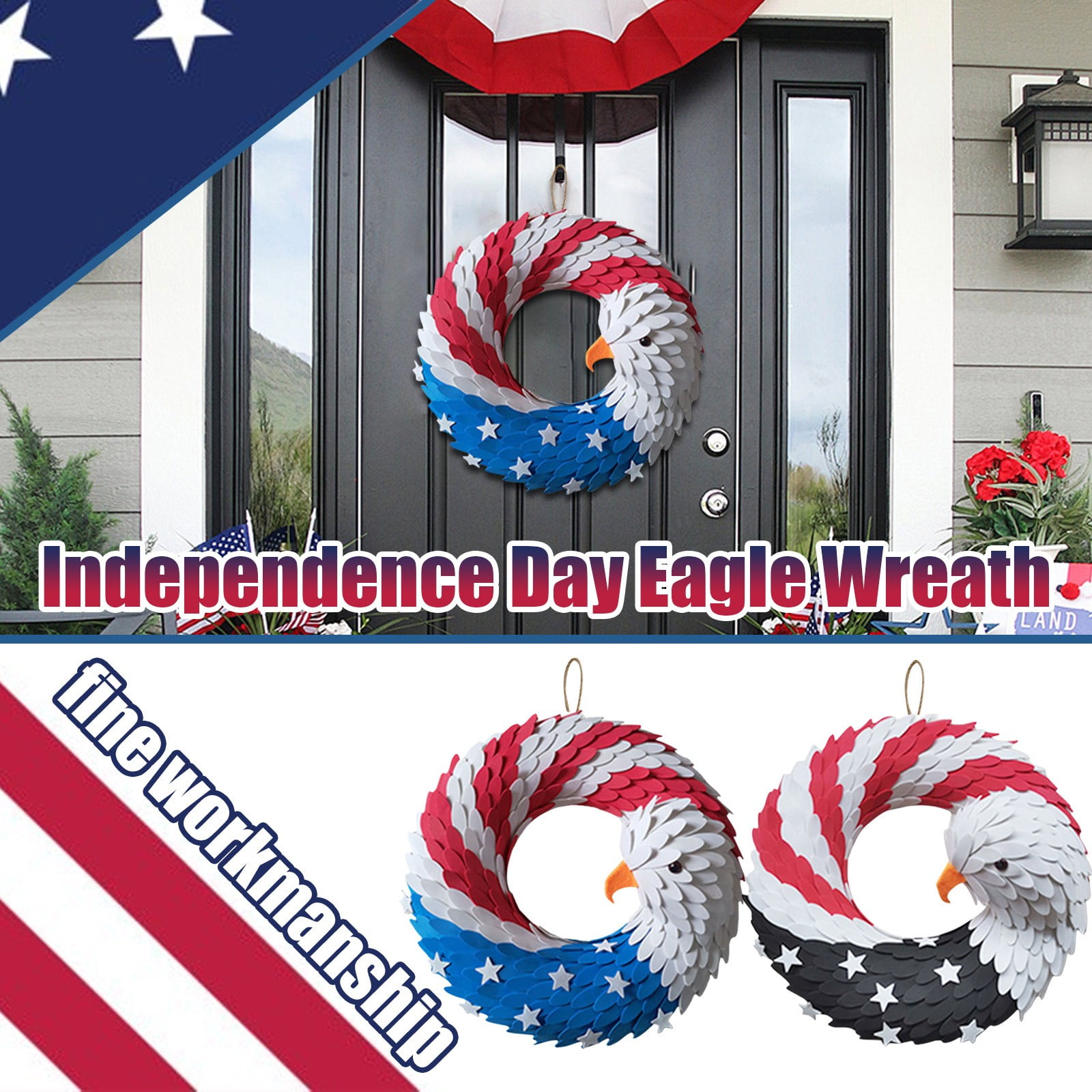 Eagle Flag Wreath, Independence Day Decorations July 4th Summer Garland ...