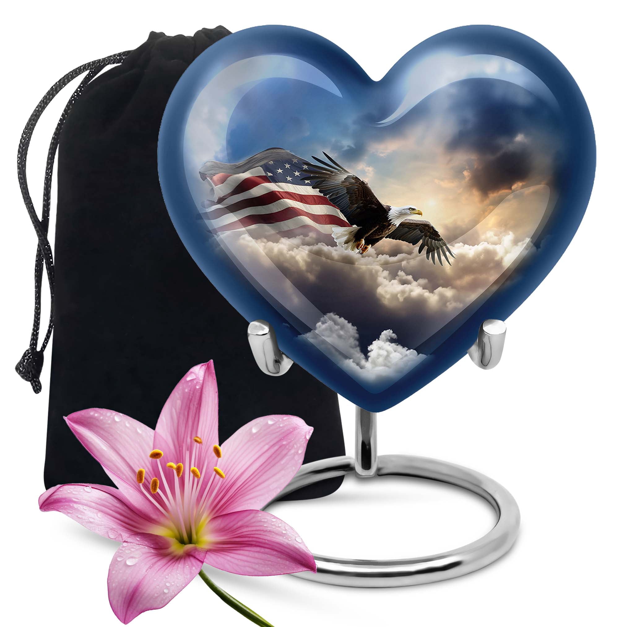 Eagle Flying In Clouds With Flag Timeless Urns - Burial Urn For Adult ...