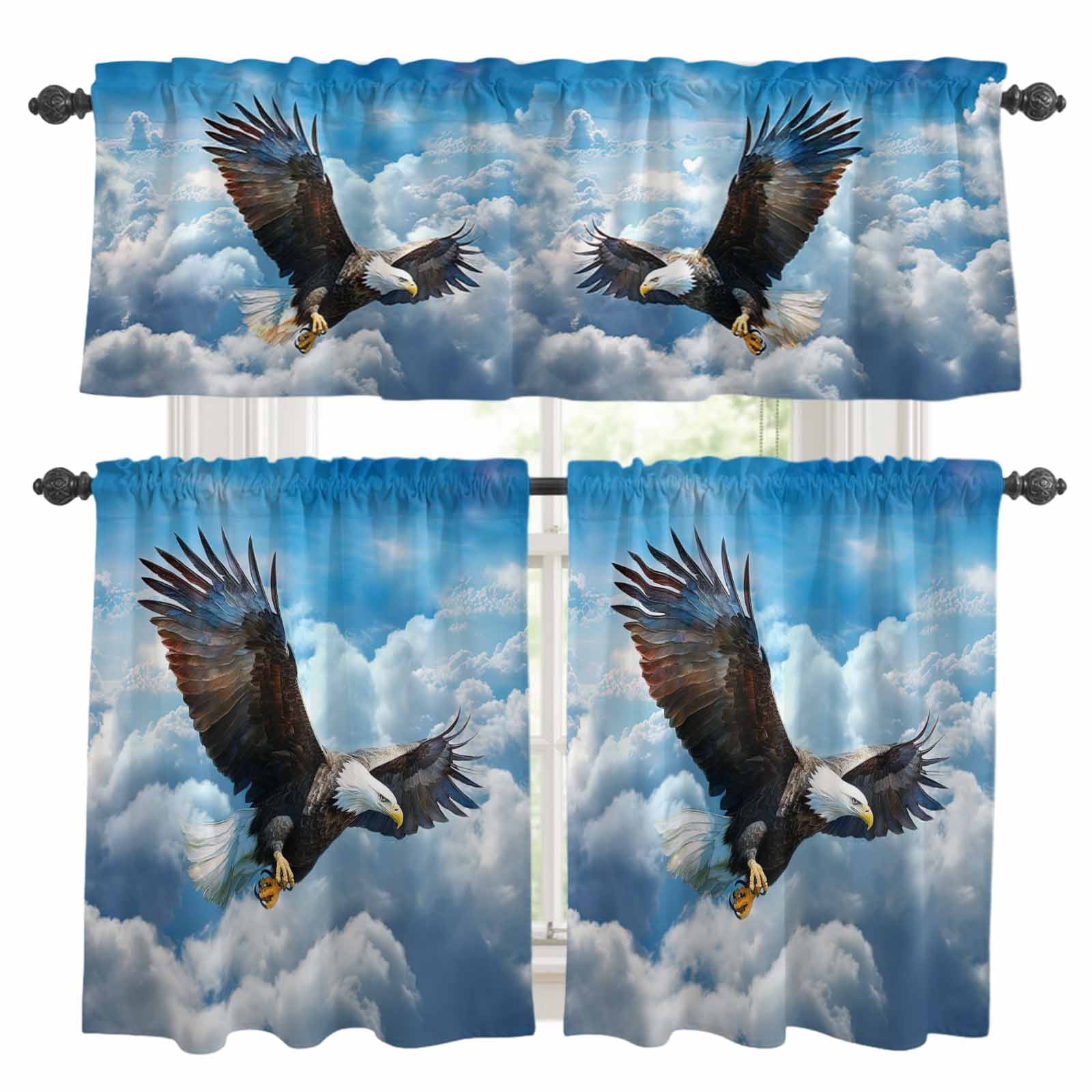Eagle Flying Kitchen Curtains Valances and Tiers Set of 3 Blue Sky ...
