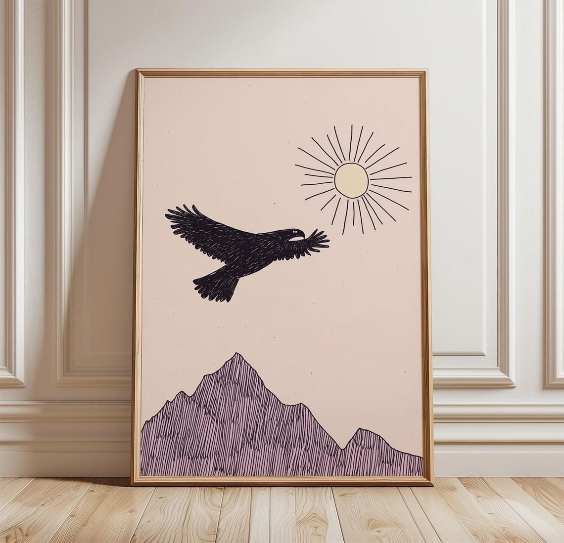Eagle Flying Over Mountains Poster Mid Century Modern Minimal Line ...