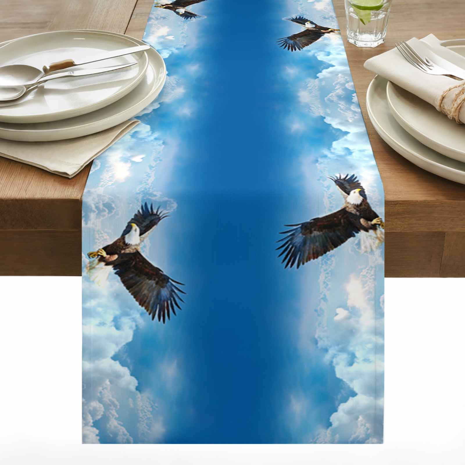 Eagle Flying Table Runner 13x90 inch Blue Sky Clouds Wings Eagle Animal ...